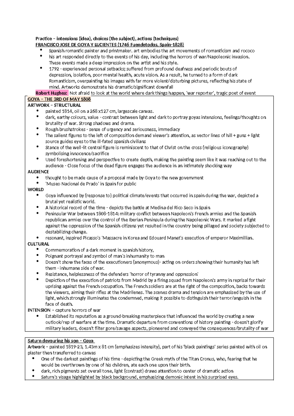 Art reference sheet - art notes - Practice – intensions (idea), choices ...