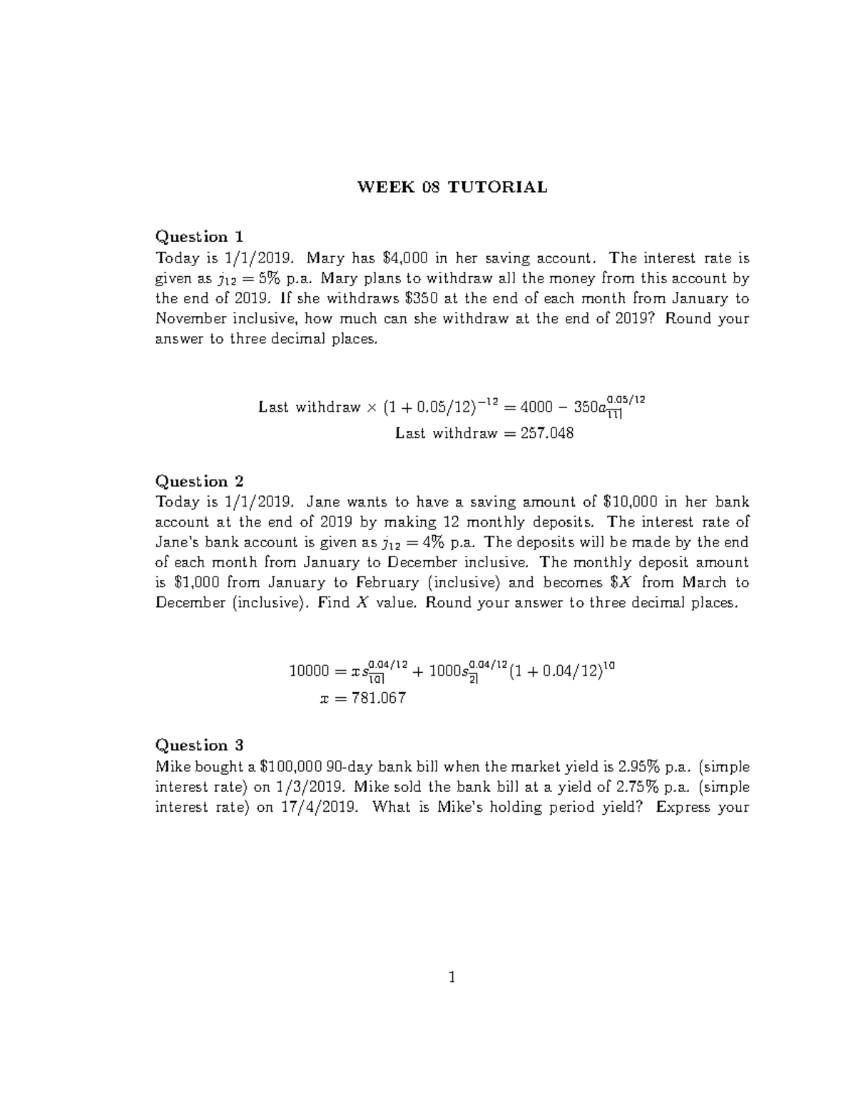 W8 tutor ans - lecture notes for ACSt 2001 - WEEK 08 TUTORIAL Question ...