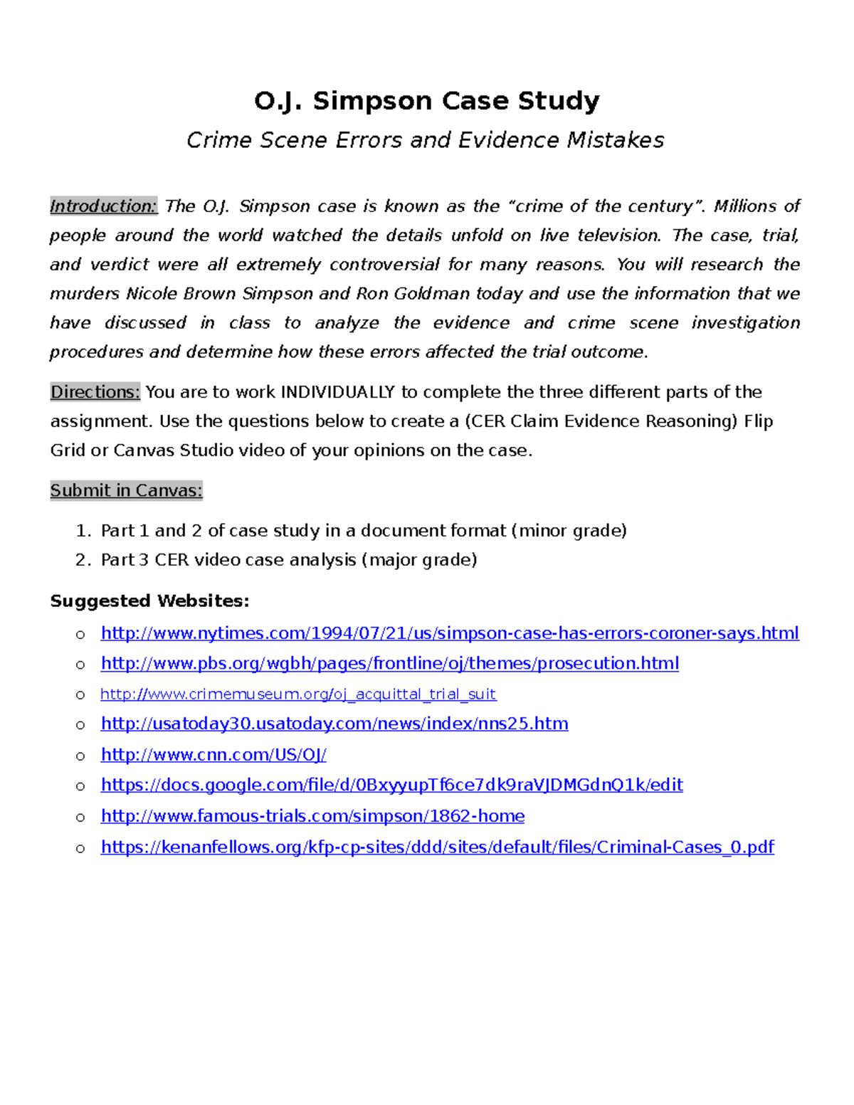 OJSimpson Case Study - O. Simpson Case Study Crime Scene Errors and ...