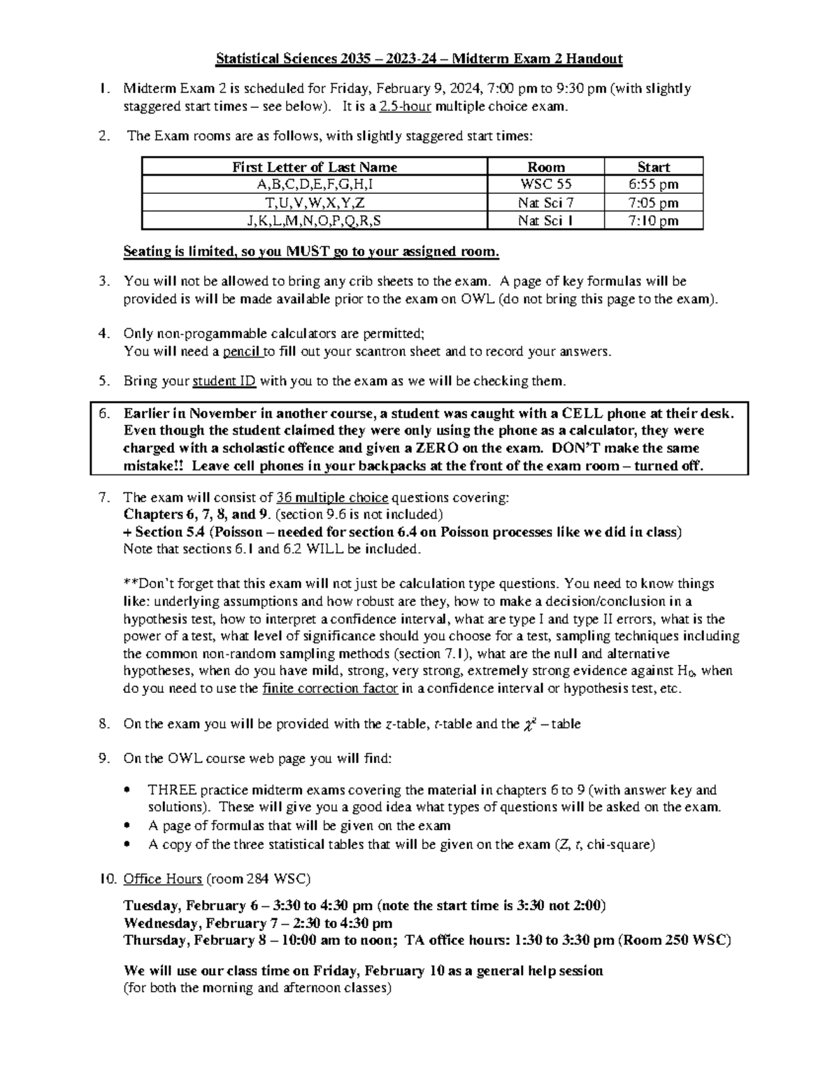 Stats midterm 2 info - Statistical Sciences 2035 – 2023-24 – Midterm ...