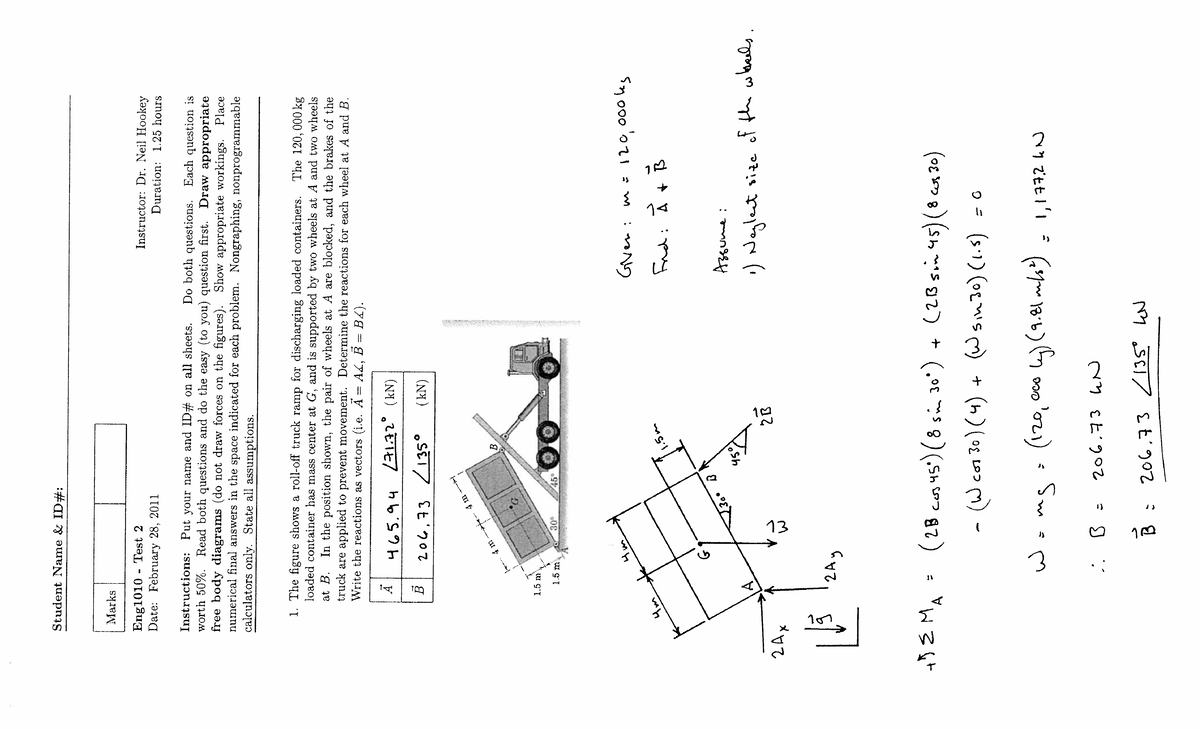 Test 2 Engineering Statics W11 - Engi 1010 - Studocu