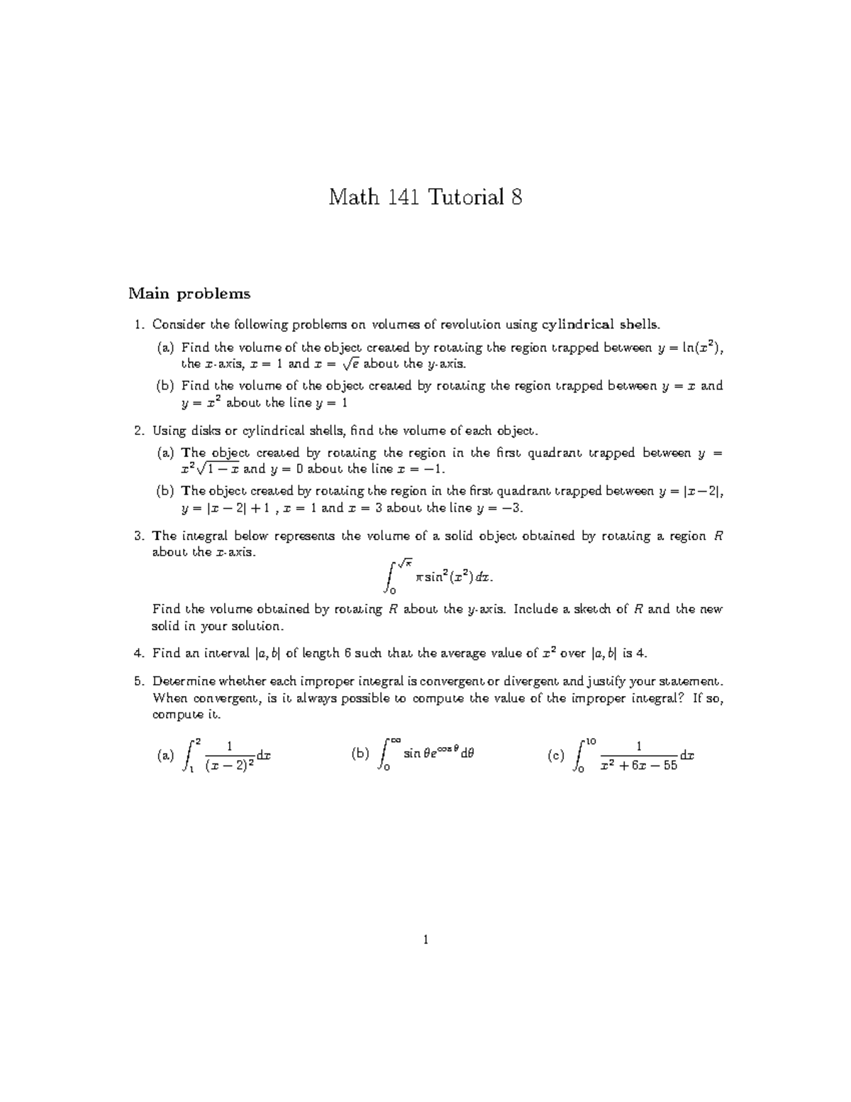 MATH141 Tutorial 8 - nnnmmklkm - Math 141 Tutorial 8 Main problems Consider the following ...