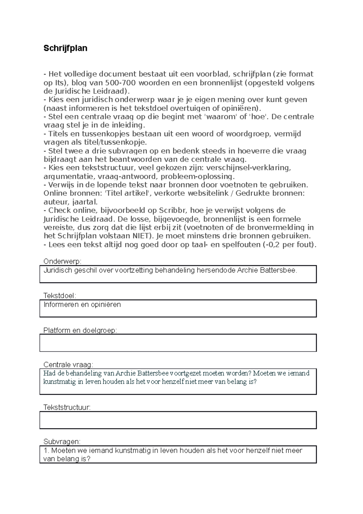 Blog - blog - Schrijfplan Het volledige document bestaat uit een ...