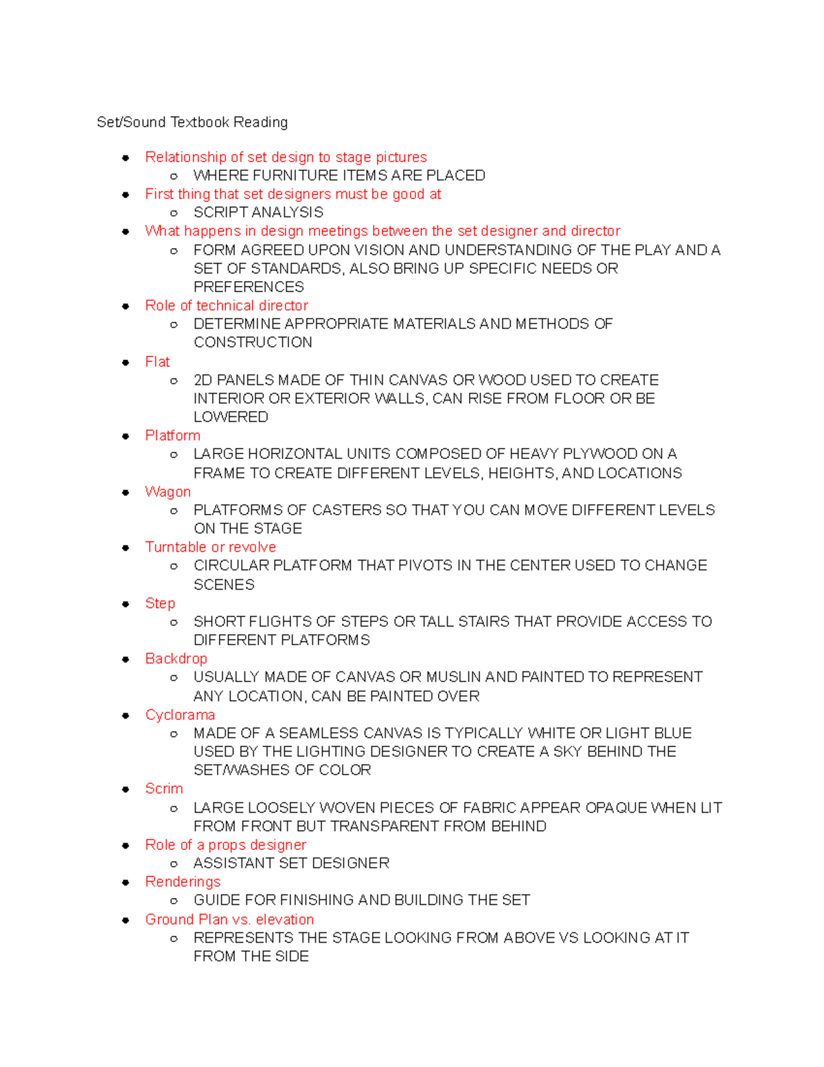 theater textbook notes - Set/Sound Textbook Reading Relationship of set ...