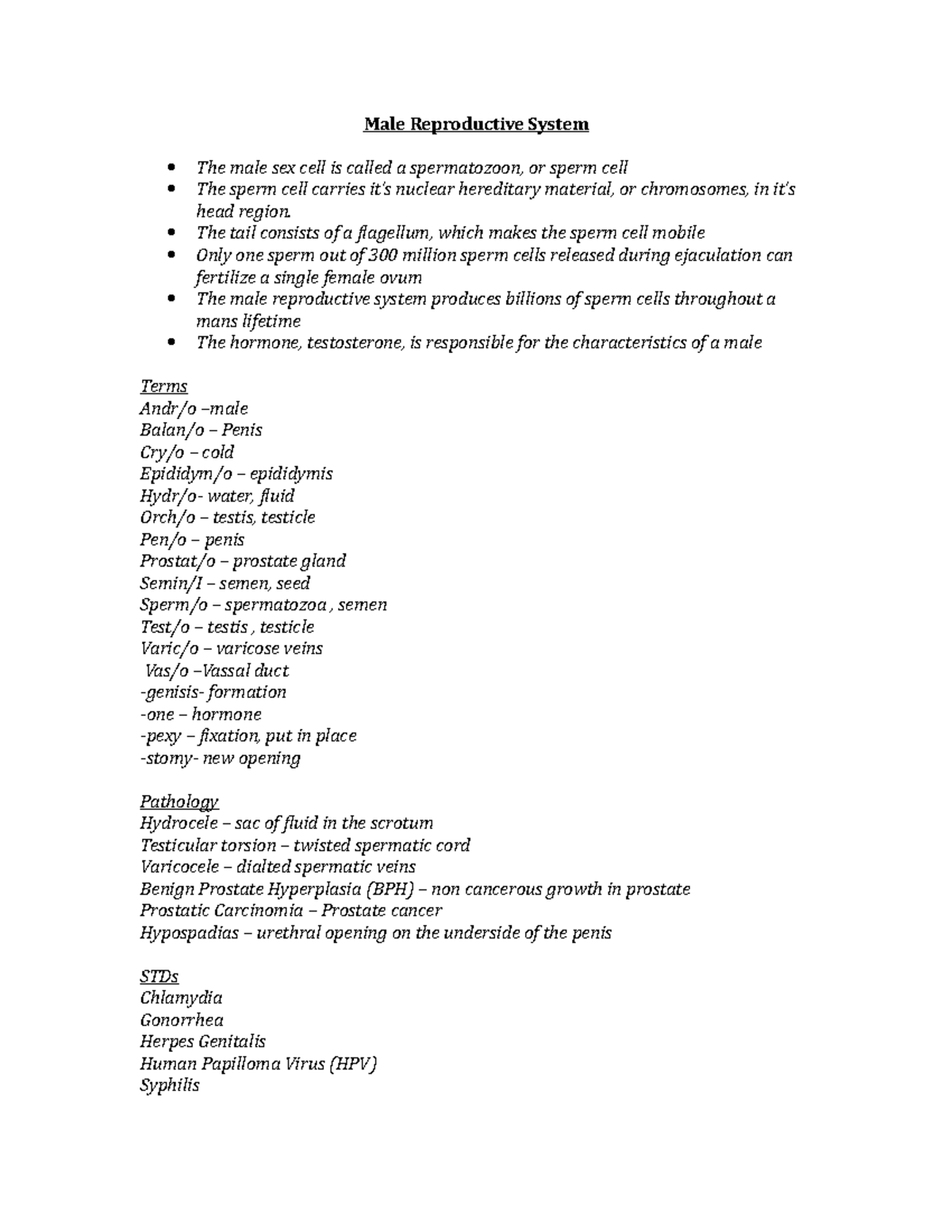 Medical Term. Chapter 9 - Male Reproductive System The male sex cell is ...