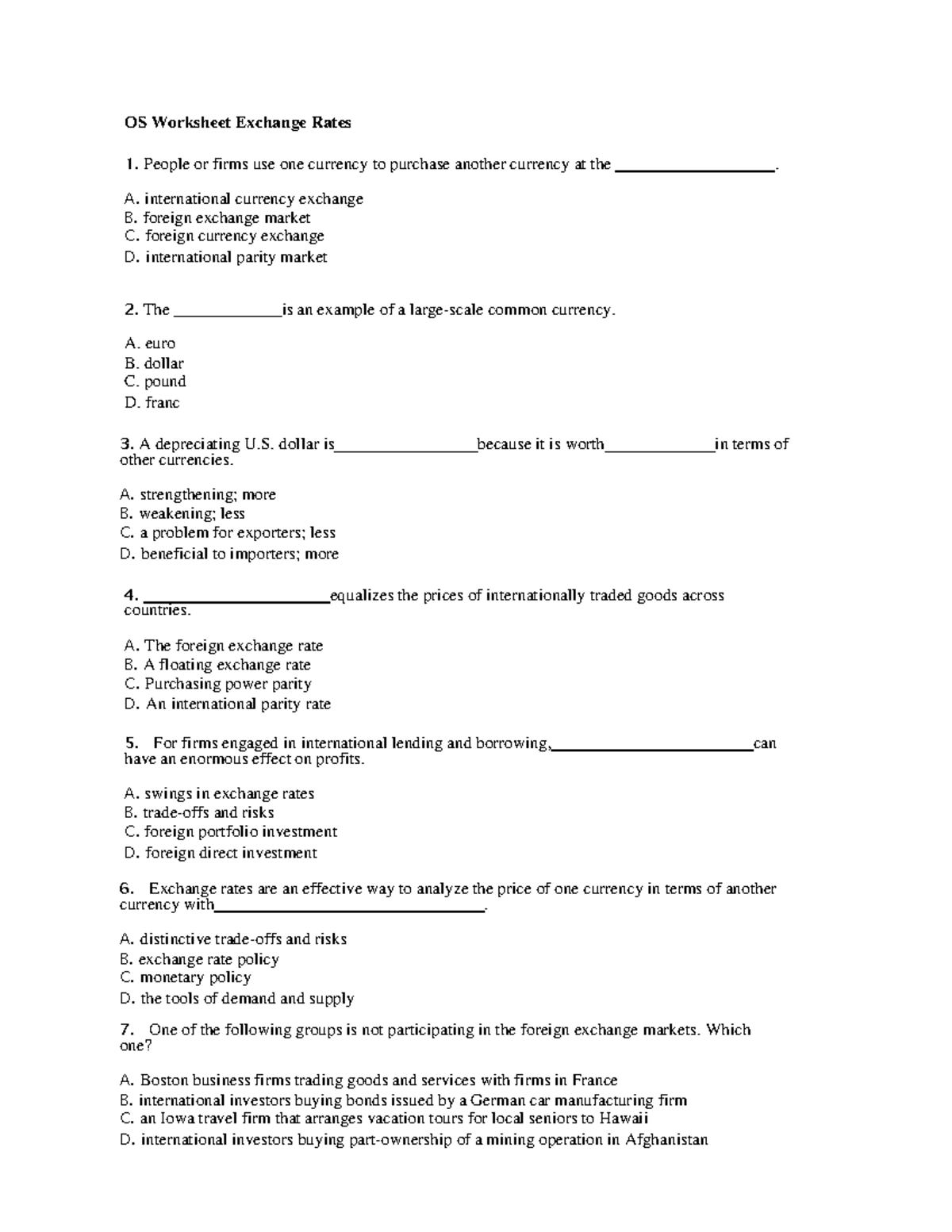 Worksheet - Exchange rates - OS Worksheet Exchange Rates 1. People or ...