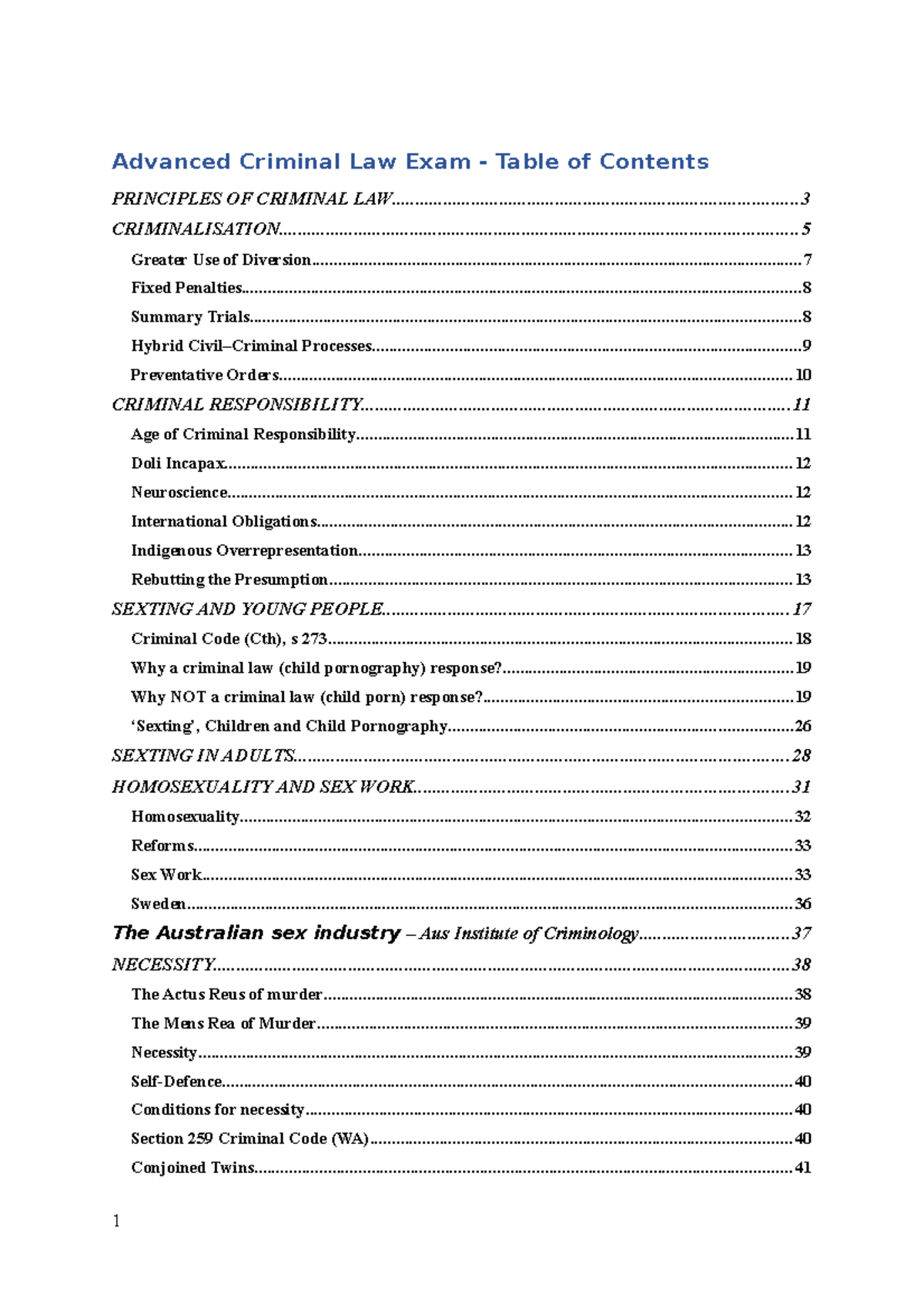 exam notes advanced crim - Advanced Criminal Law Exam Table of Contents ...