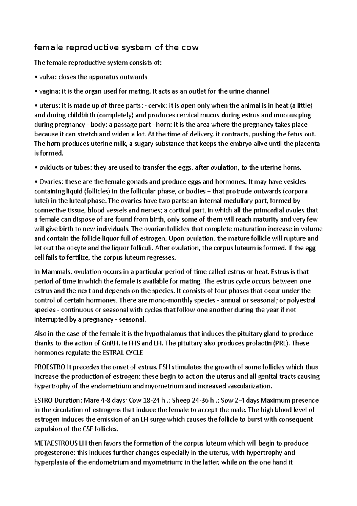 Female reproductive system of the cow - It acts as an outlet for the ...