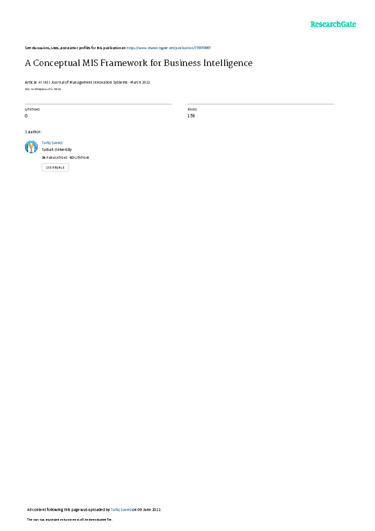 Conceptual MIS Framework for BI - See discussions, stats, and author profiles for this ...