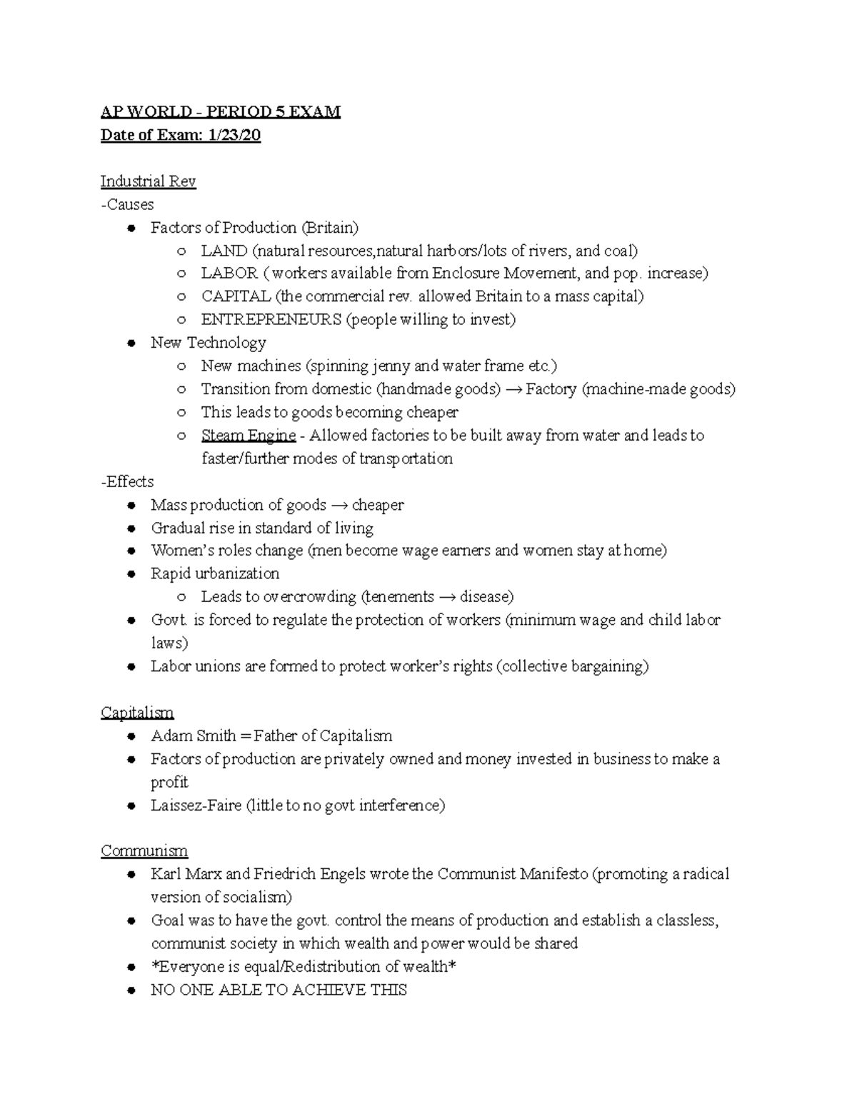 AP World - Period 5 EXAM - AP Exam Final Summary - AP WORLD - PERIOD 5 ...