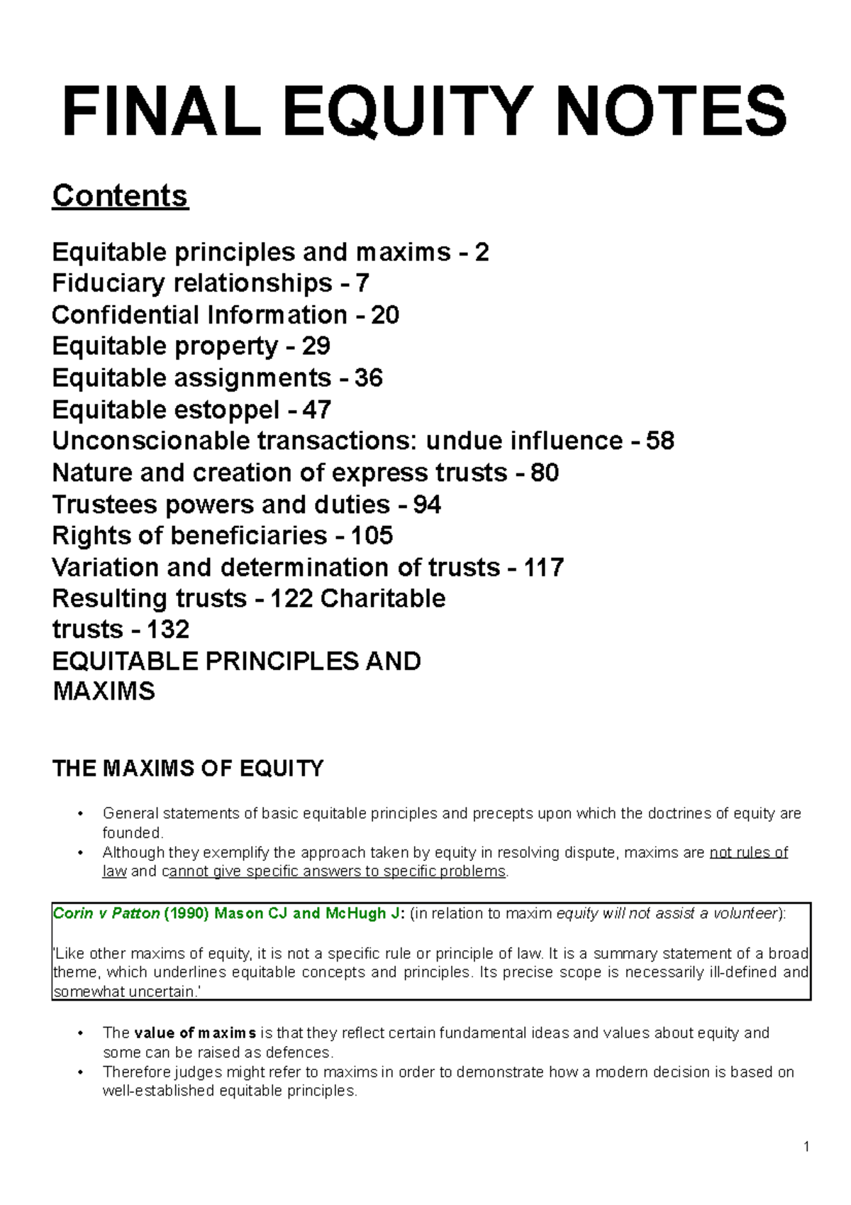Equity Notes Pt 1 - FINAL EQUITY NOTES Contents Equitable principles ...
