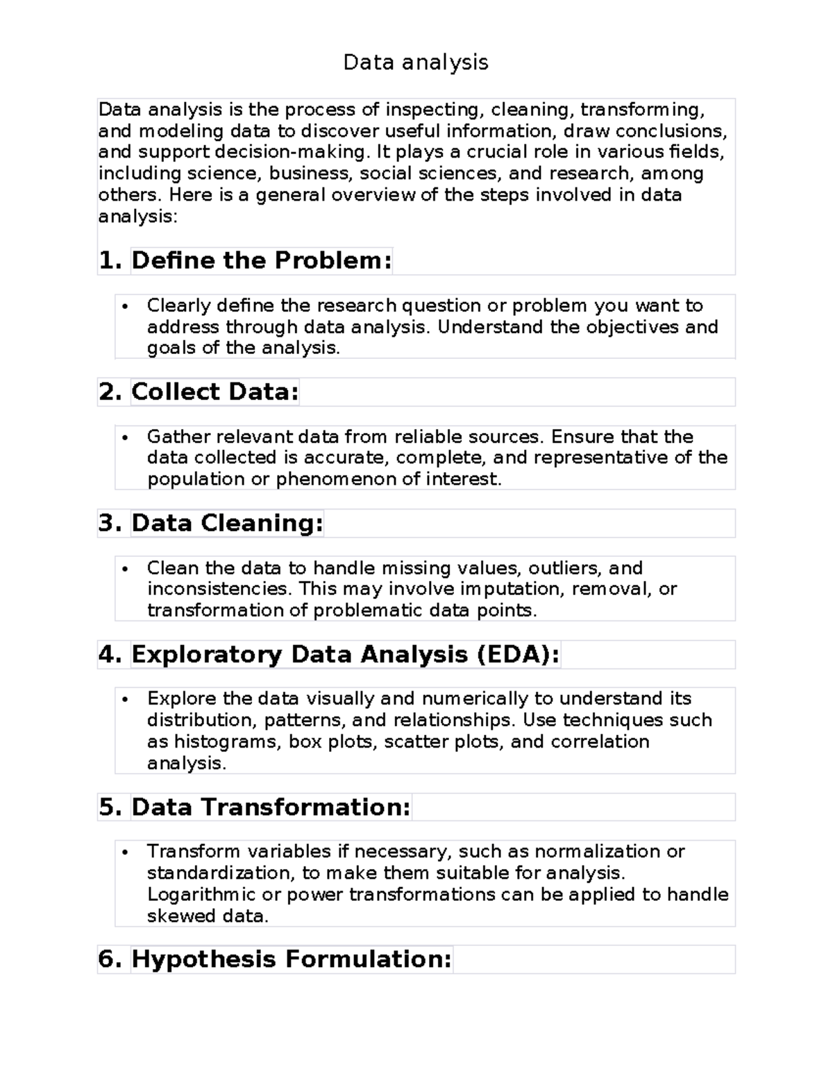 Intro to Data analysis - notes - Data analysis Data analysis is the ...