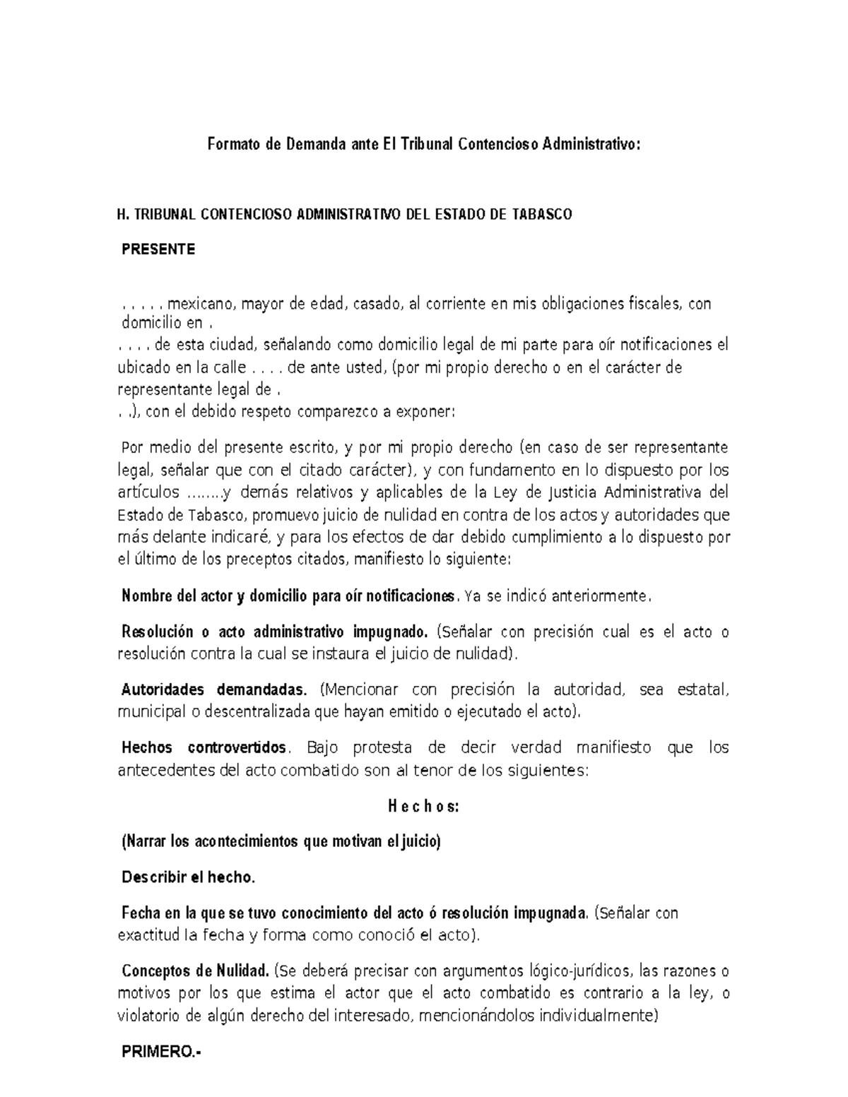 Formato de Demanda ante el TCA - Formato de Demanda ante El Tribunal ...