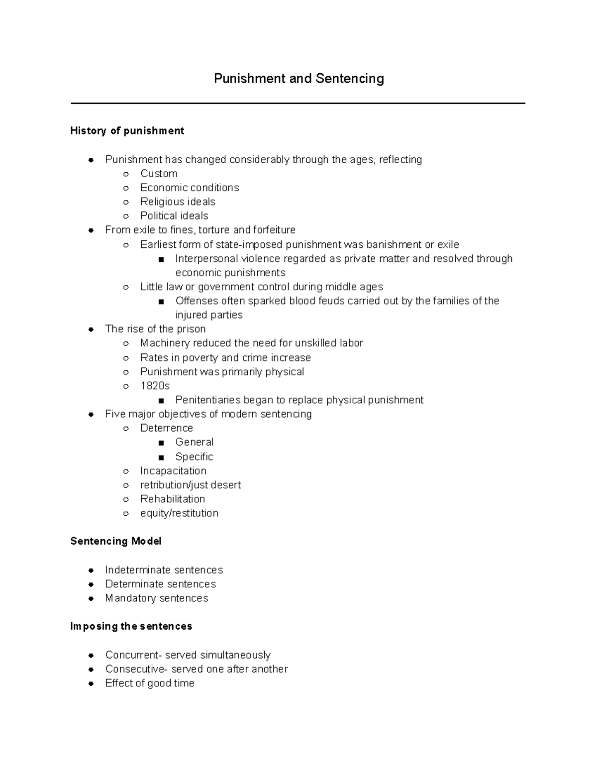 Punishment - notes - Punishment and Sentencing - Studocu