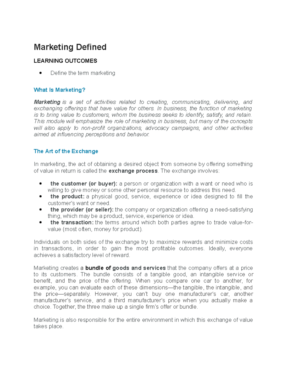 Marketing Defined - Marketing Defined LEARNING OUTCOMES Define the term ...