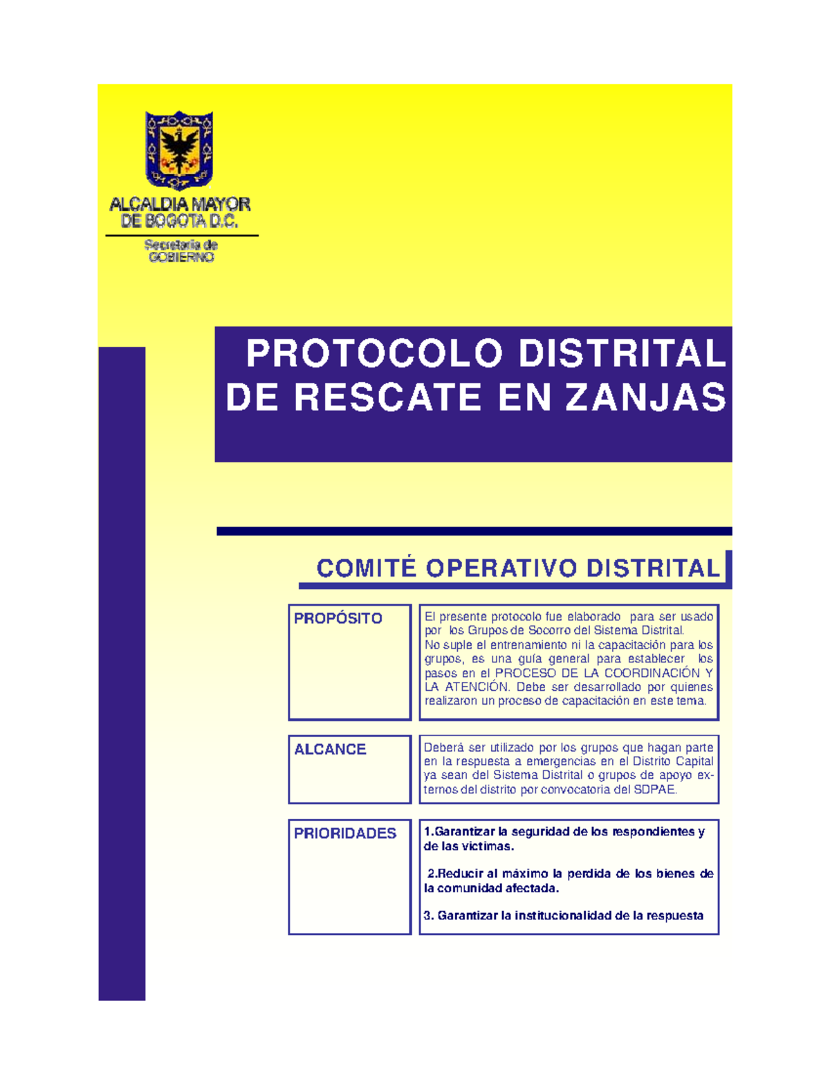 Protocolo Distrital Rescate Zanjas - SISTEMA DISTRITAL DE PREVENCIÓN Y ...