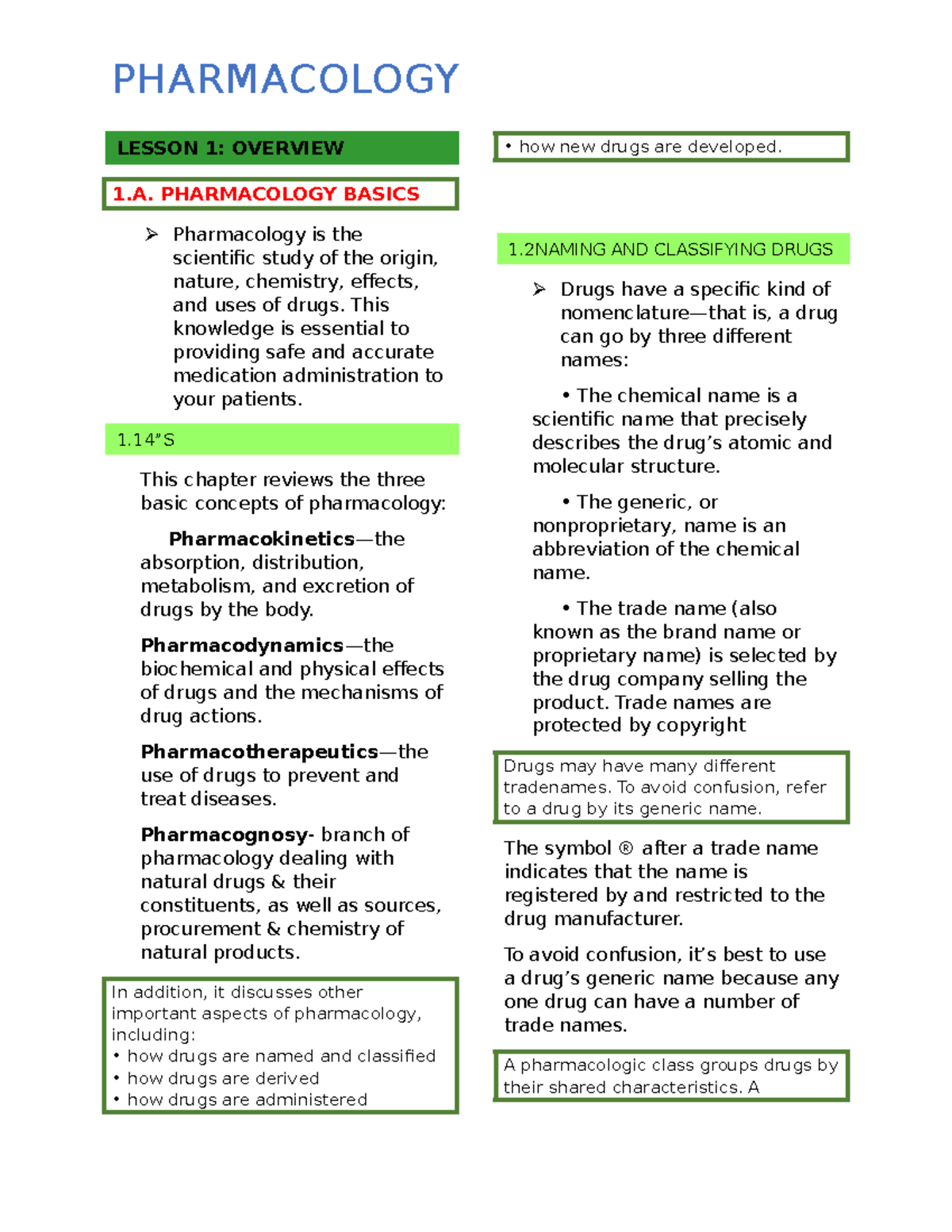 Pharmacology - Lesson 1 - LESSON 1: OVERVIEW 1. PHARMACOLOGY BASICS ...