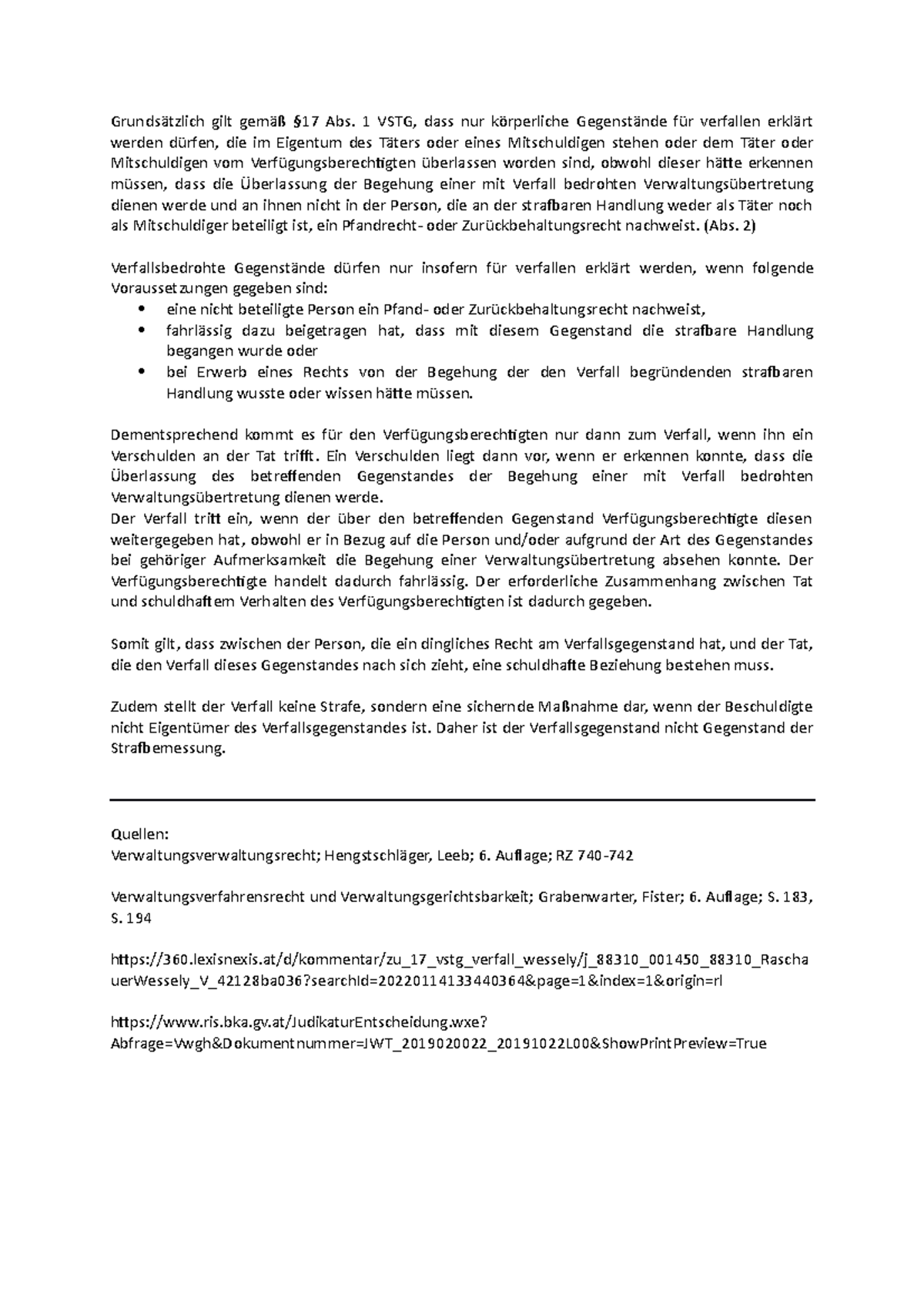 Verfall VSTG - Grundsätzlich gilt gemäß §17 Abs. 1 VSTG, dass nur ...