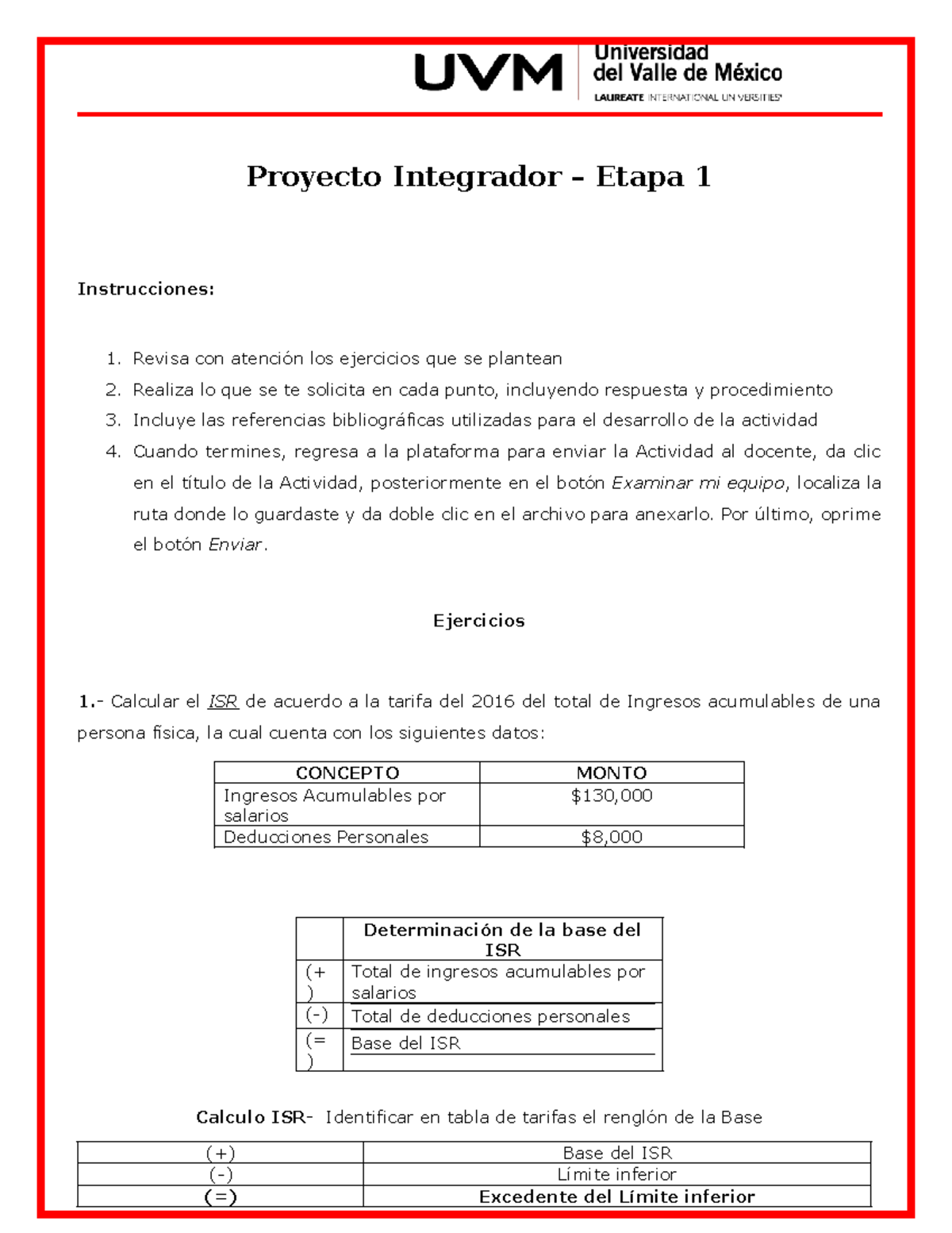 U3 Actividad 3 - TAREA - Proyecto Integrador – Etapa 1 Instrucciones: 1. Revisa con atención los ...