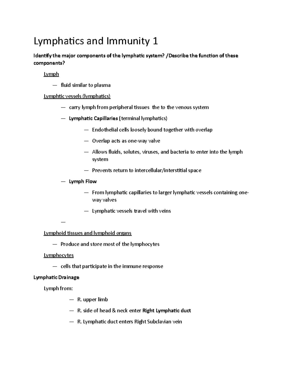 HP101 Lymphatic System and Immunity - Lymphatics and Immunity 1 ...