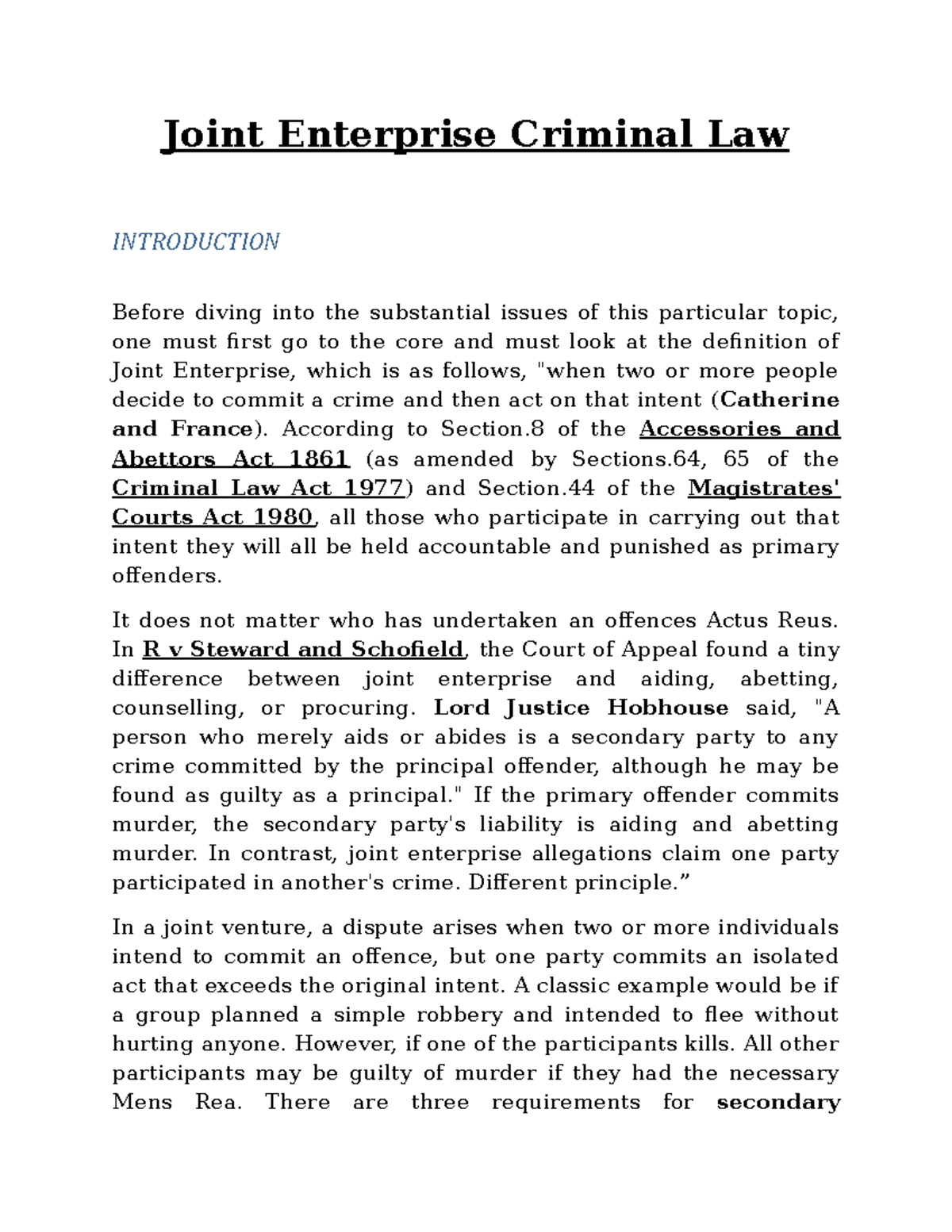 Joint Enterprise Criminal Law - Joint Enterprise Criminal Law ...