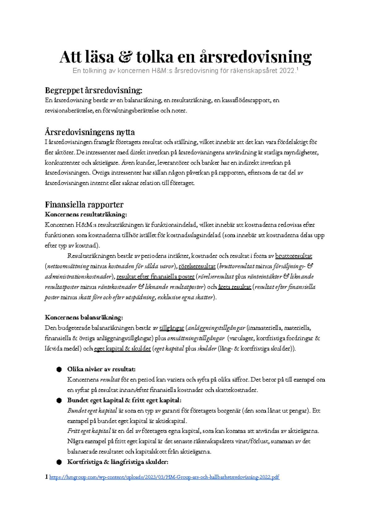 Läsa och tolka en årsredovisning, HM - Att läsa & tolka en ...