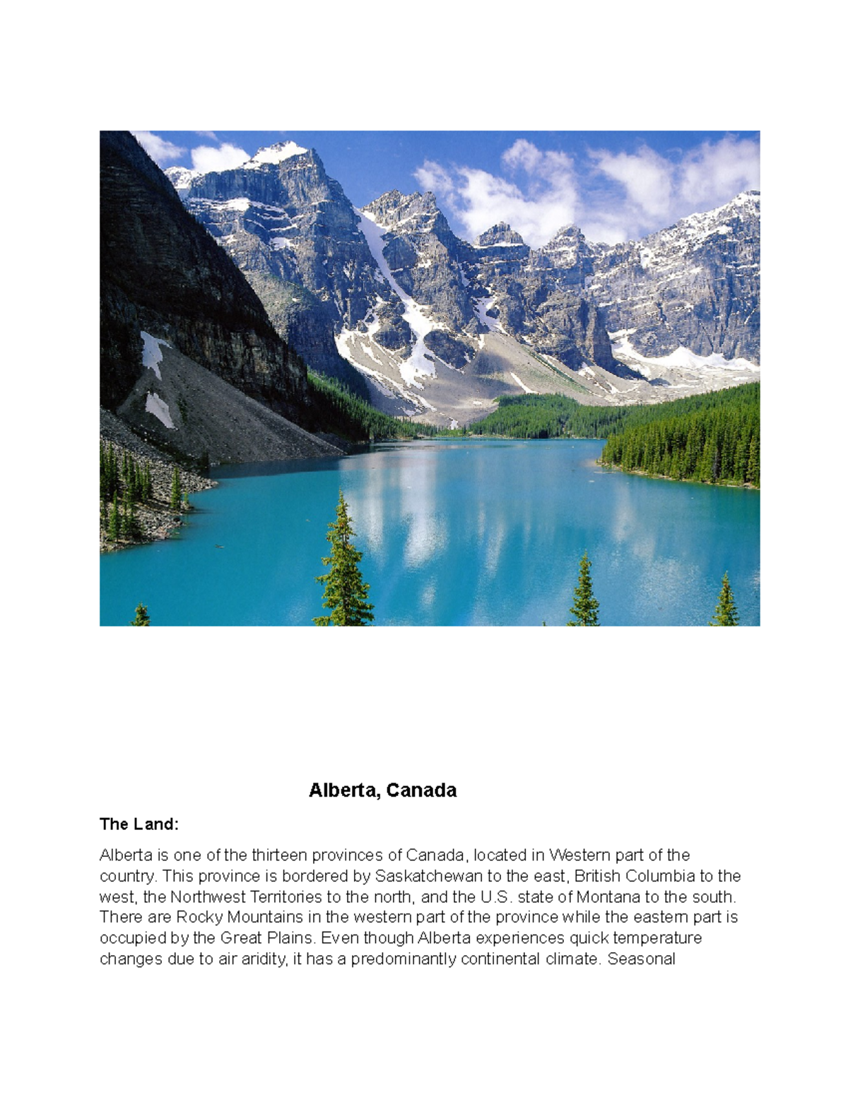 Conteporary canada - assignment 1 - Alberta, Canada The Land: Alberta ...