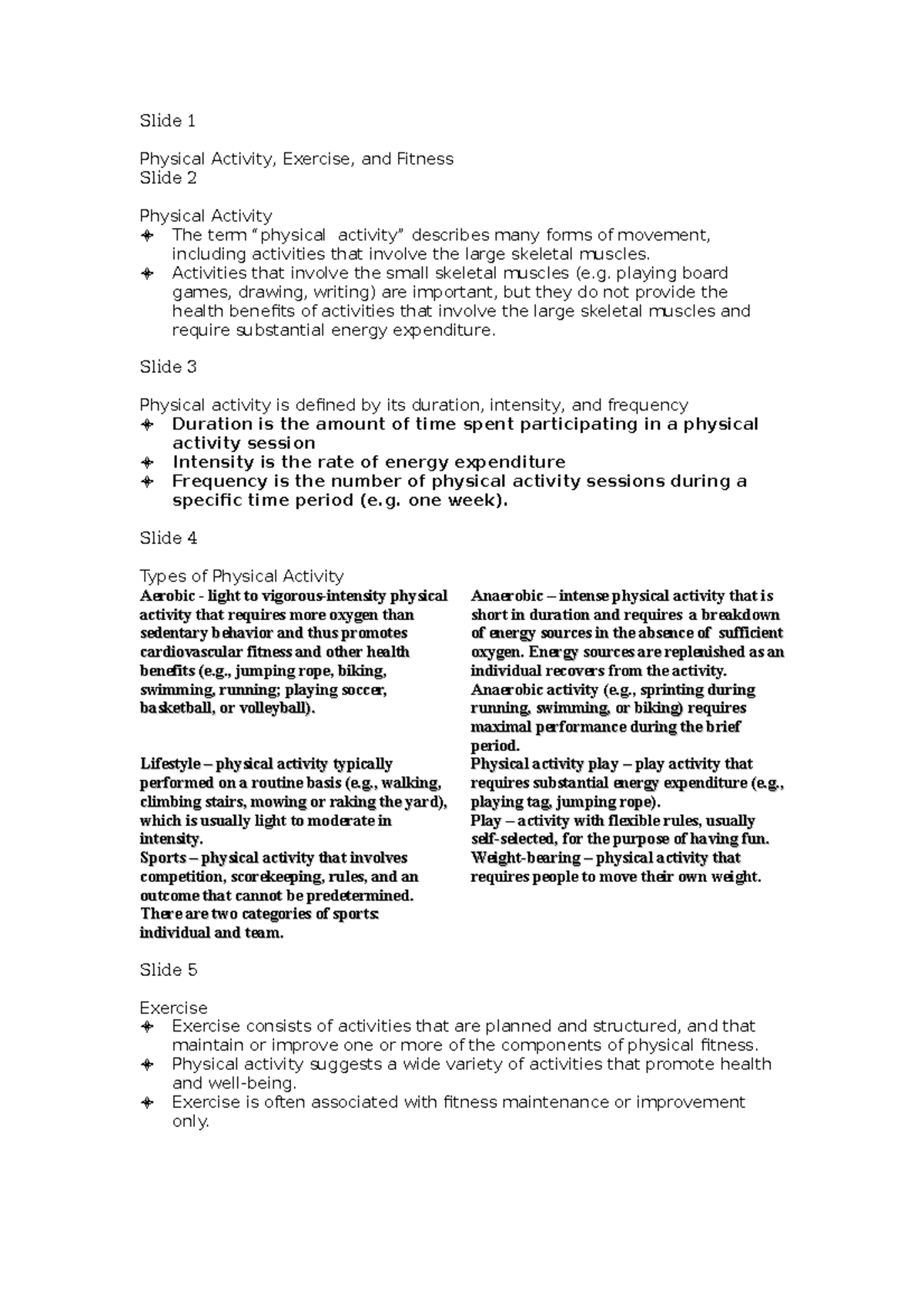 PE 1 - lecture notes in PE - Physical Activity, Exercise, and Fitness ...