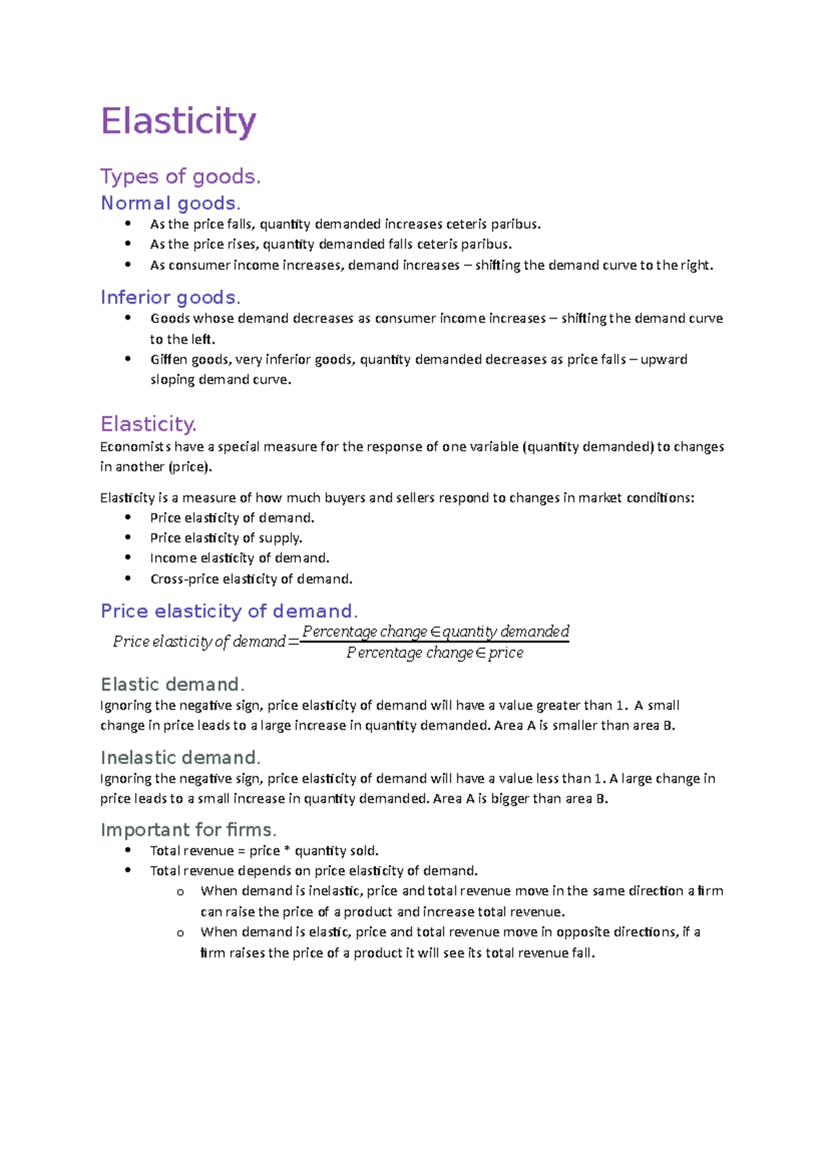 Elasticity - Lecture notes 2b - Elasticity Types of goods. Normal goods ...
