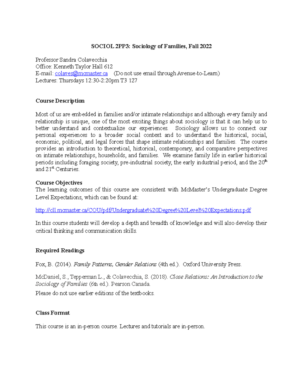 Sociol 2PP3, Fall 2022, S. Colavecchia - SOCIOL 2PP3: Sociology of ...