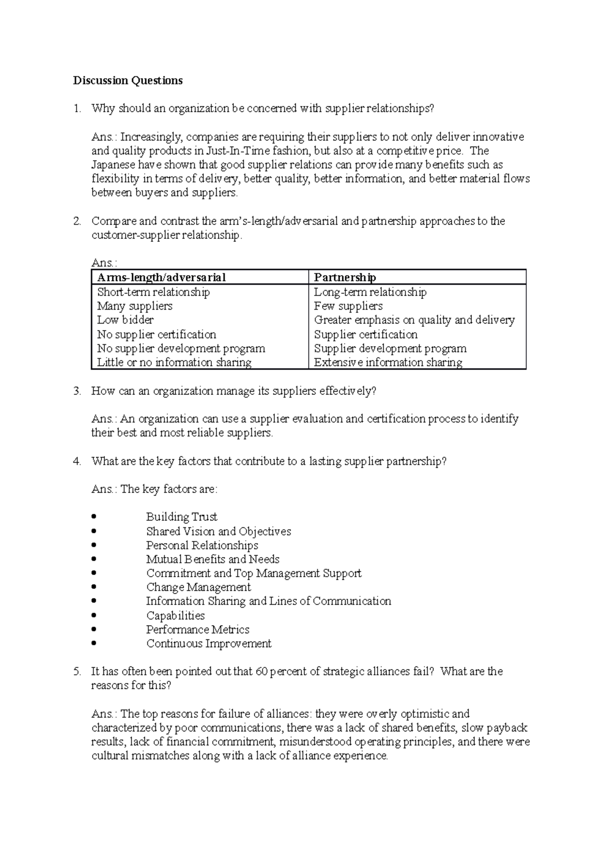 Discussion Questions & solutions chapter 3 on supply chain management ...