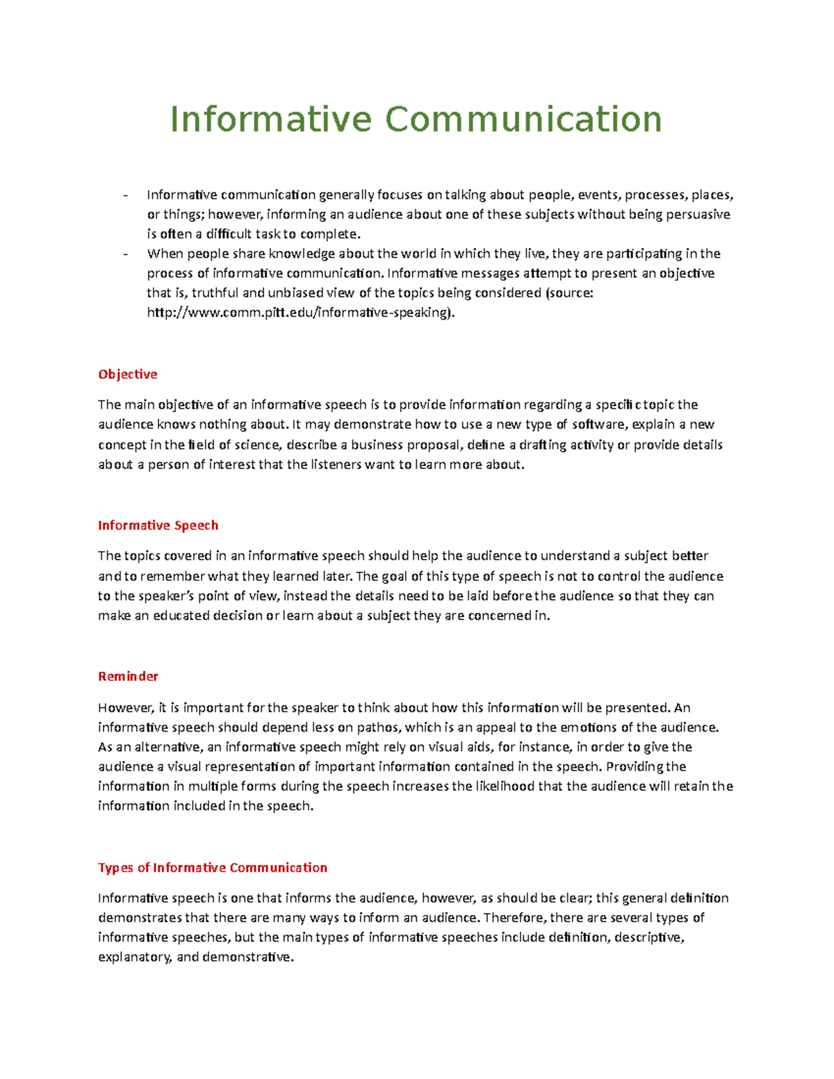 Informative Communication Informative Communication Informative