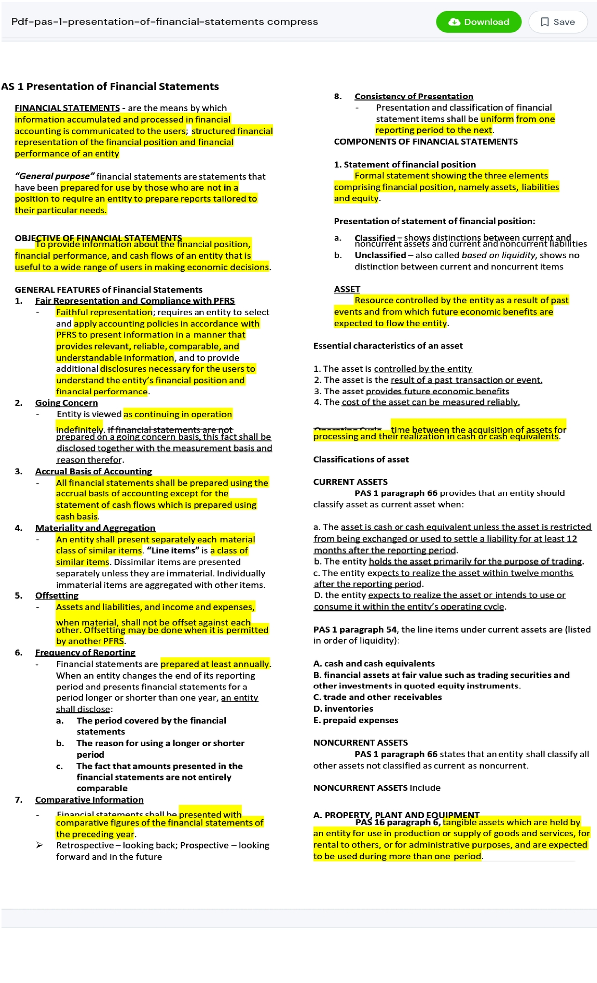 PAS 1 Presentation of FS Reviewer - PAS 1 Presentation of Financial StatementsPAS 1 Presentation ...