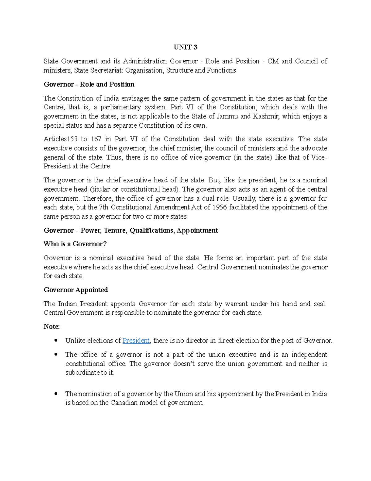 UNIT 3 Document - Daa - UNIT 3 State Government and its Administration ...