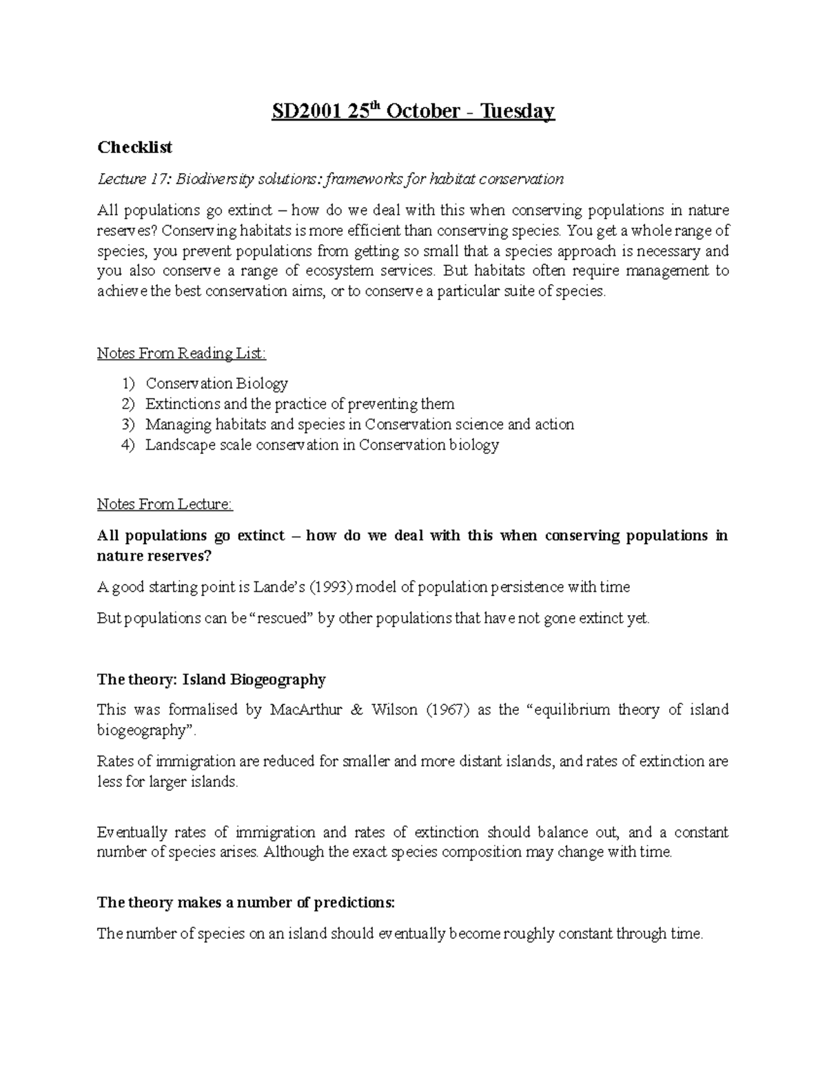 SD2001 25th October - Tuesday - SD2001 25th October - Tuesday Checklist ...