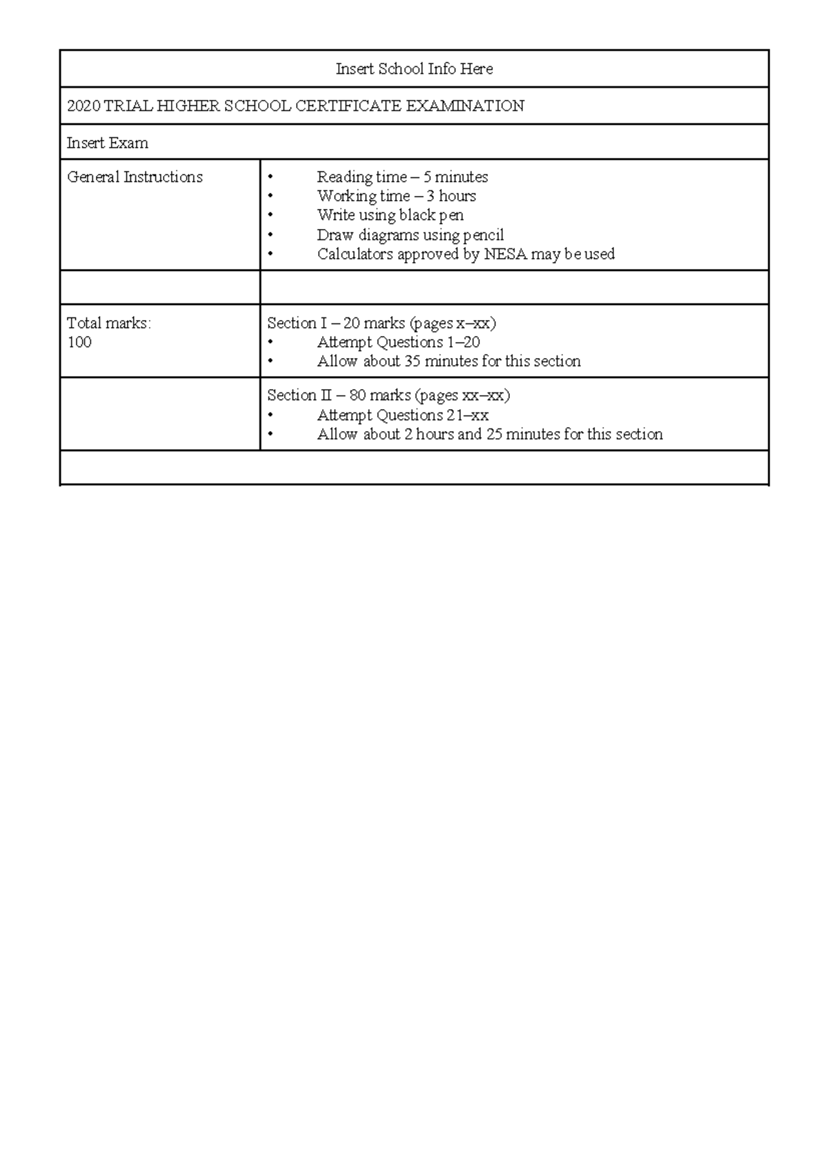Trial Paper 3 - Insert School Info Here 2020 TRIAL HIGHER SCHOOL ...