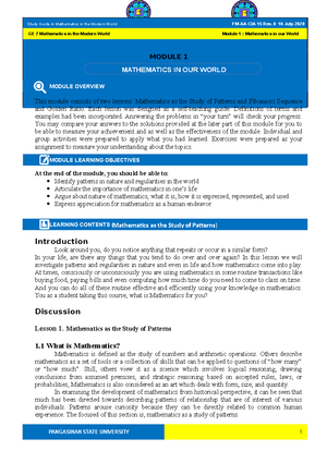 MMW Unit 1 Mathematics in Nature Chapter 1 Patterns and Numbers in ...