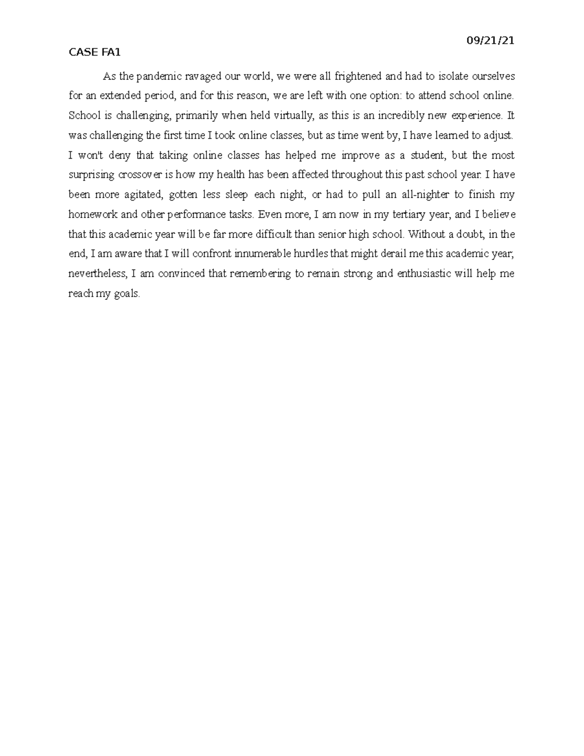 CASE-FA#1 - An example of a well-structured paragraph - 09/21/ CASE FA ...