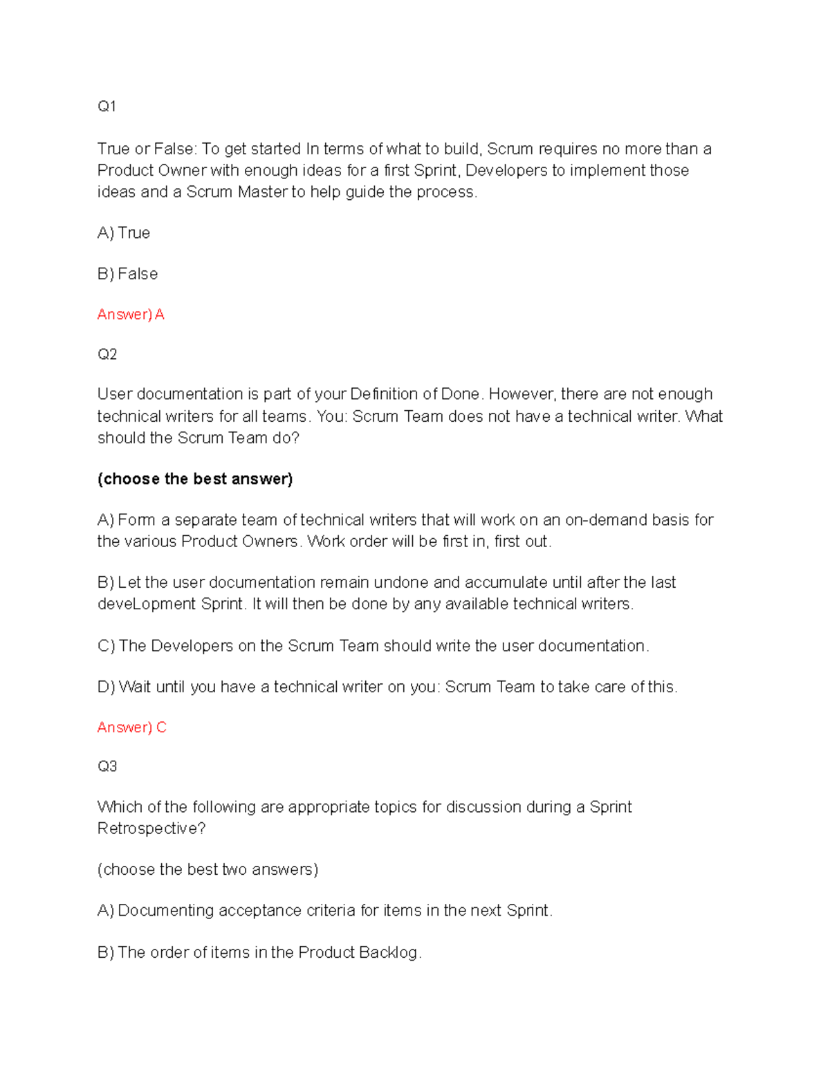 Practice Test 2 PSM 1 2021 questions with answers - Q True or False: To ...