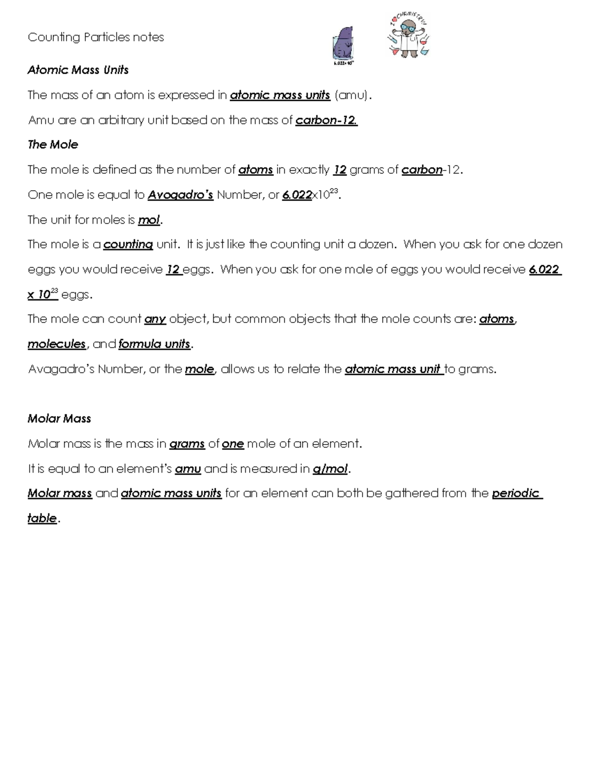 Counting Atoms Notes filled - Counting Particles notes Atomic Mass ...