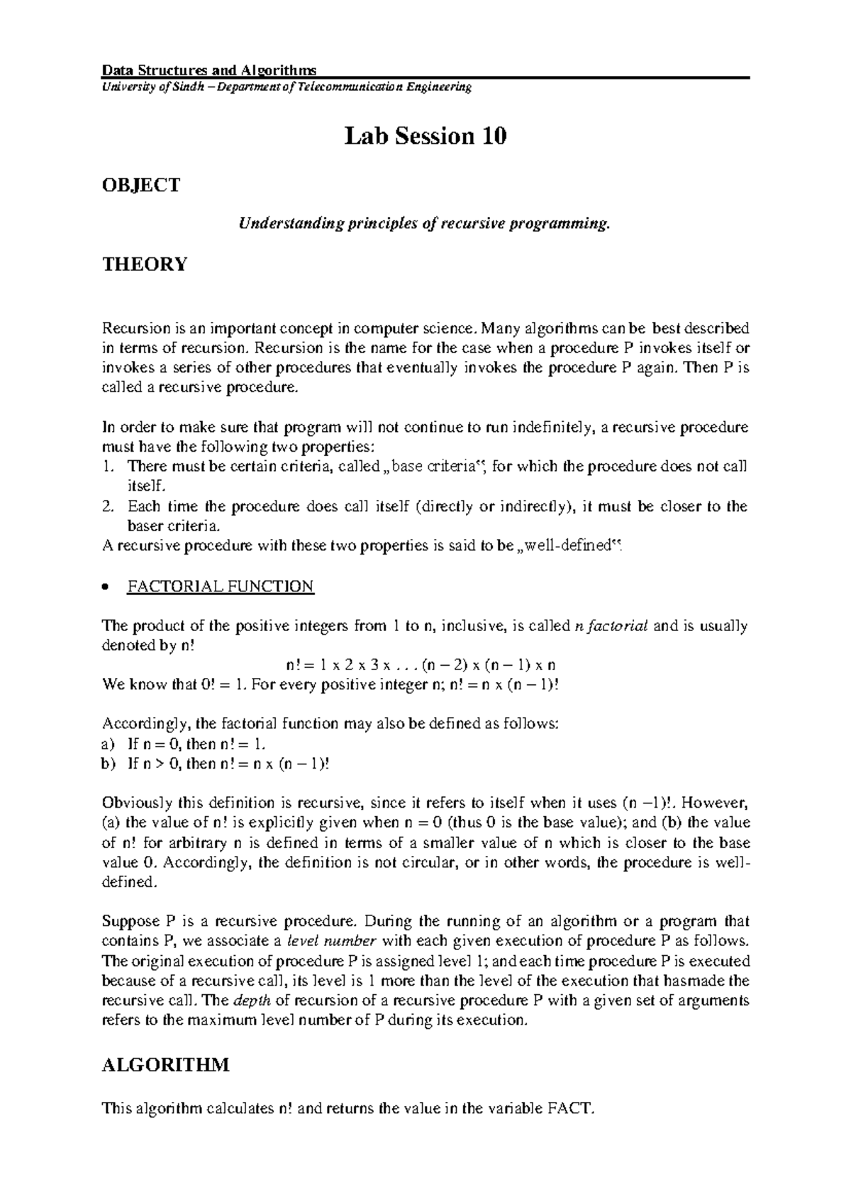 Lab-10 - lab - University of Sindh – Department of Telecommunication Engineering Lab Session 10 ...