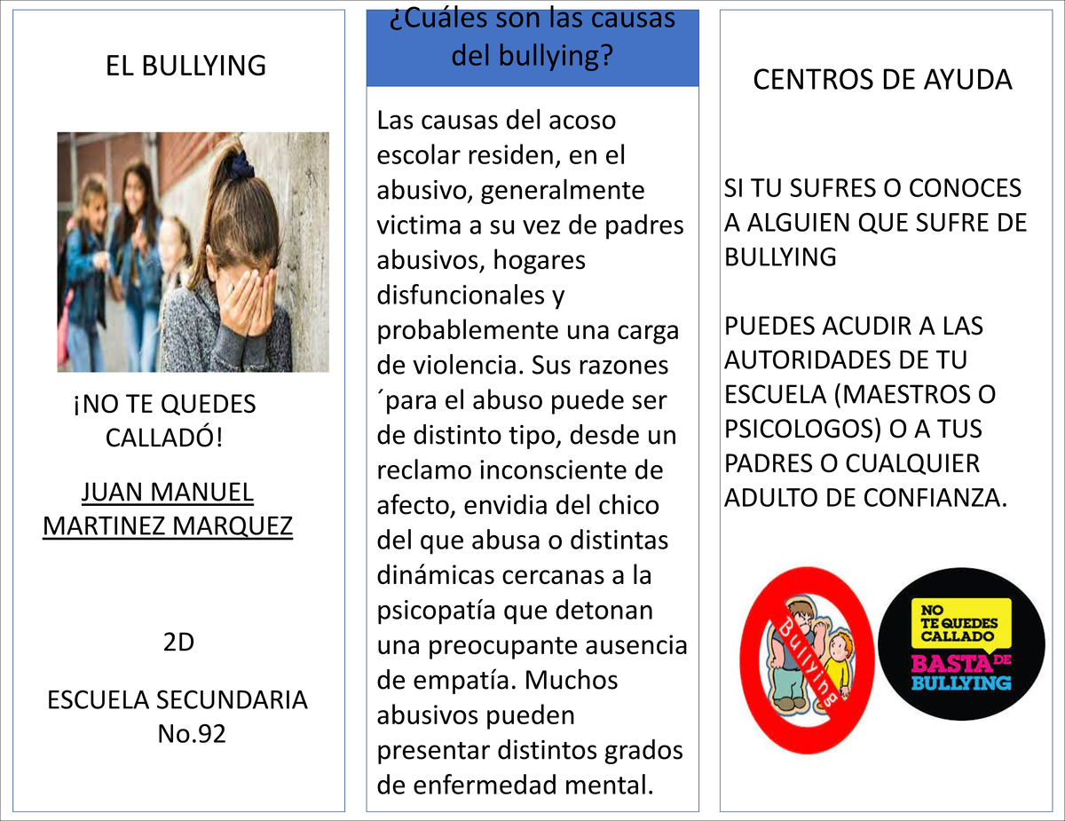 Triptico - EL BULLYING JUAN MANUEL MARTINEZ MARQUEZ 2D ESCUELA ...