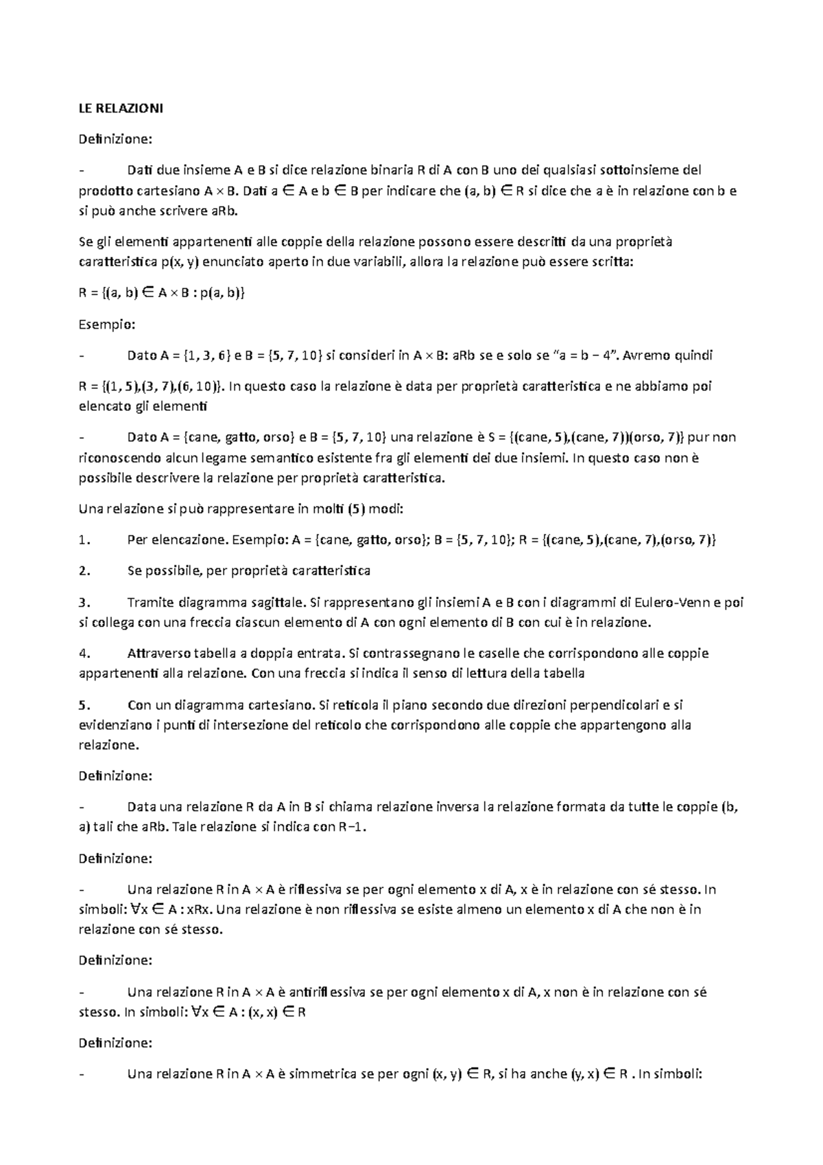 LE Relazioni - preparazione all'esame di matematica elementare - LE ...
