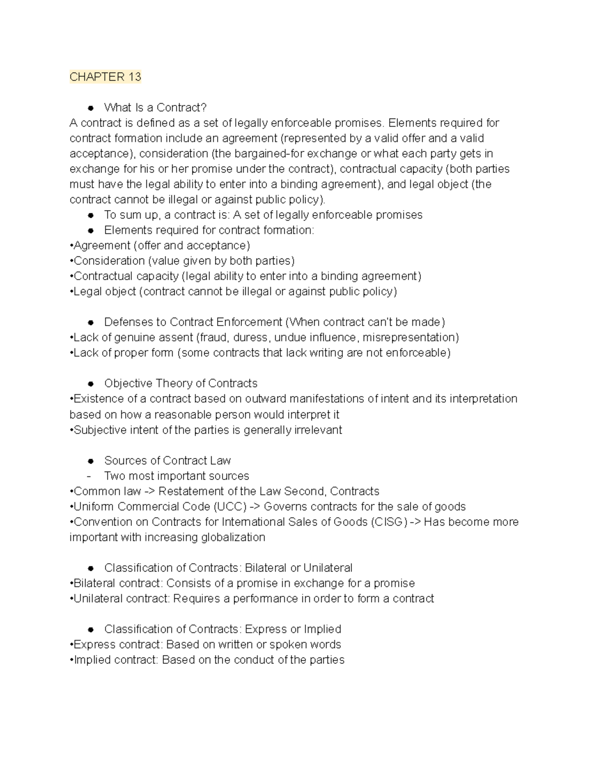 Chapter 13 BLE Contract P1 - CHAPTER 13 What Is a Contract? A contract ...