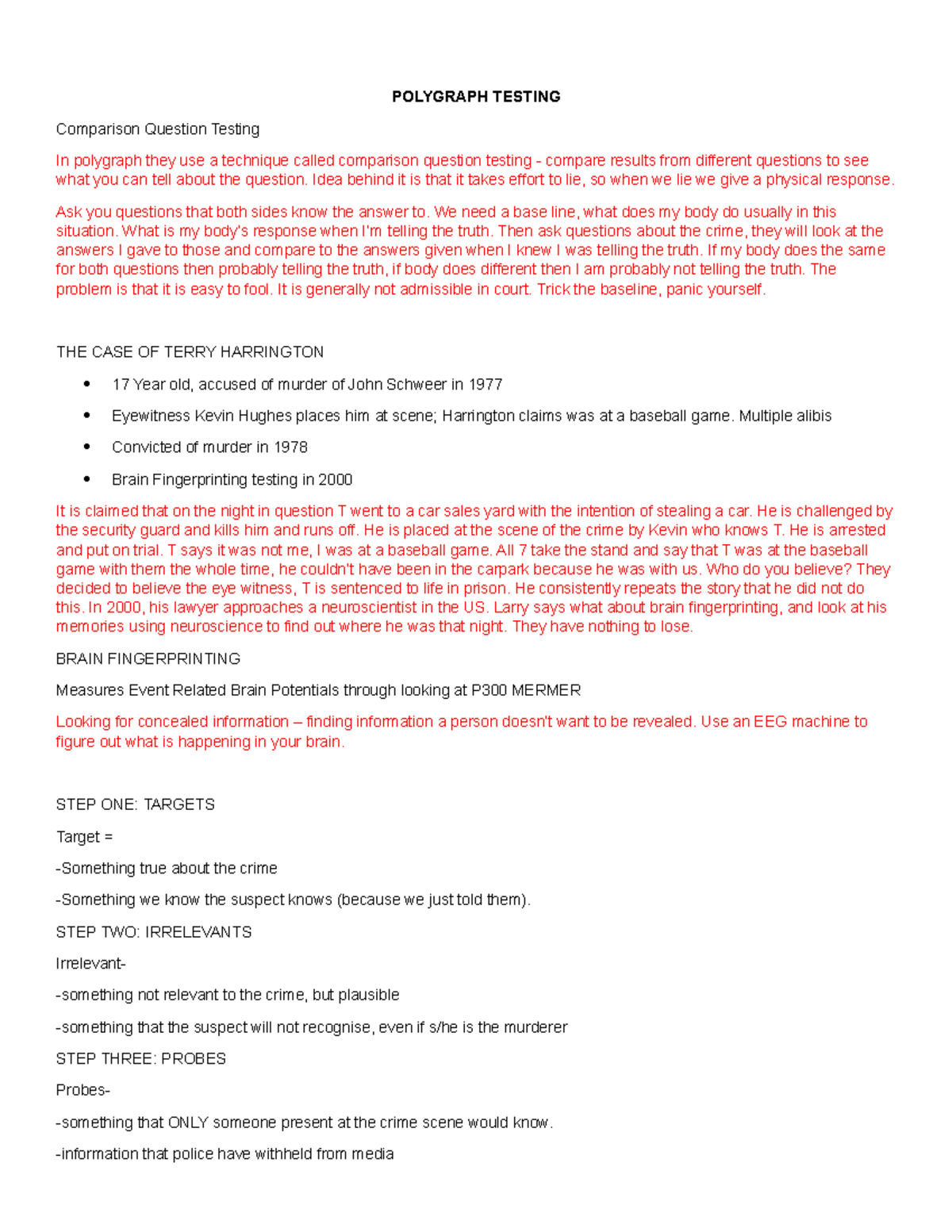 Brain Fingerprinting Part One Notes - POLYGRAPH TESTING Comparison ...