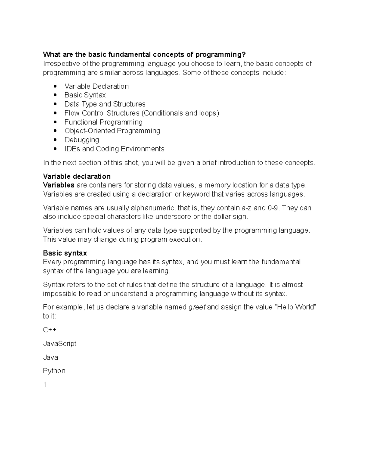Computer Programming - Environment - What are the basic fundamental concepts of programming ...