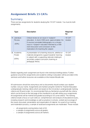 Assignment Briefs 30 CATs - Assignment Briefs 30 CATs Summary There are ...