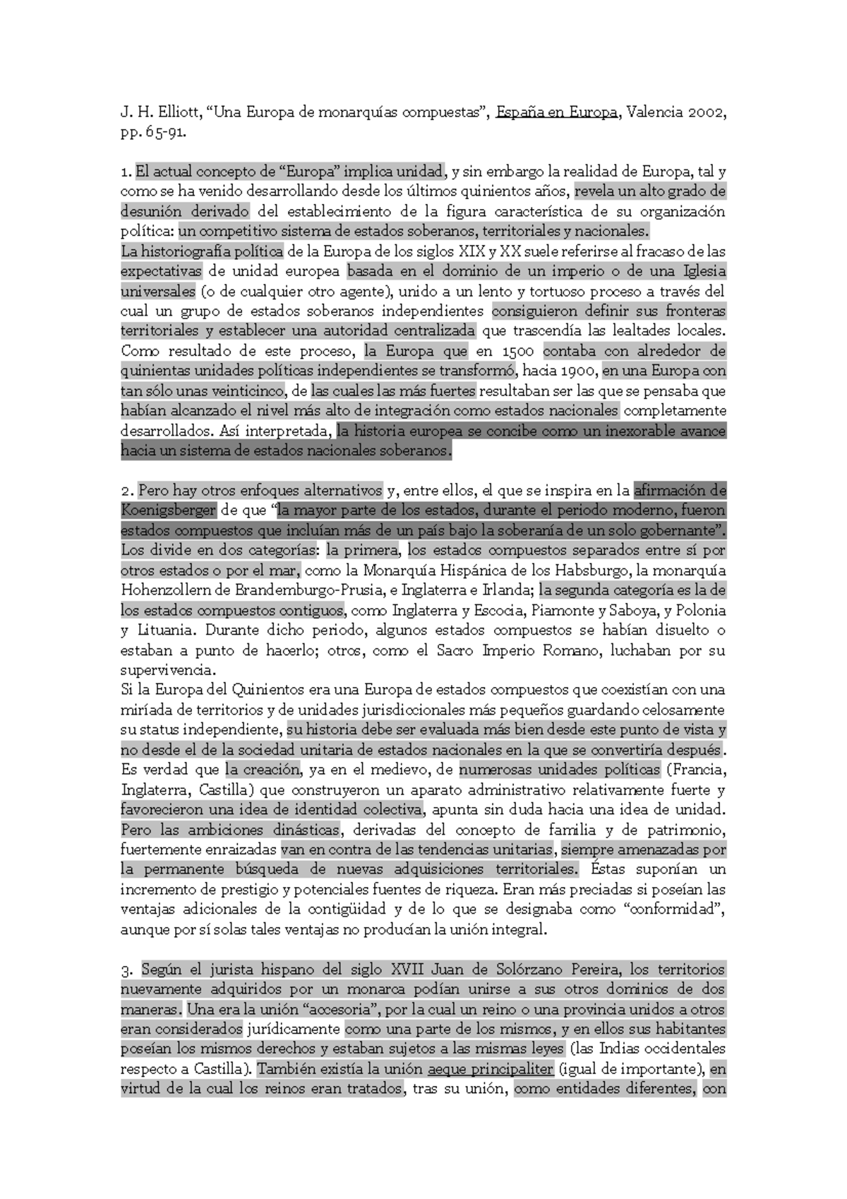 Lectura resumida de J.H. Elliott - J. H. Elliott, “Una Europa de ...