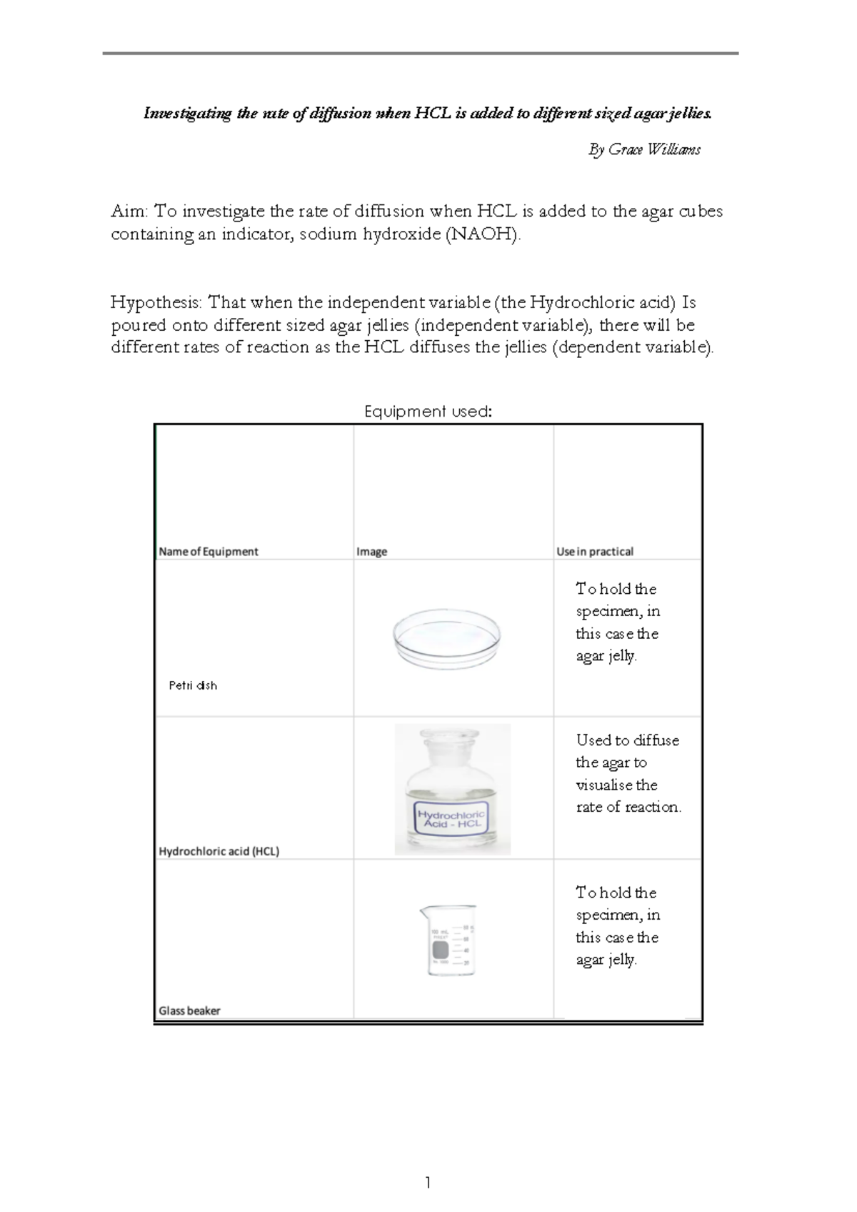 Rate of diffusion practical Grace Williams - Investigating the rate of ...