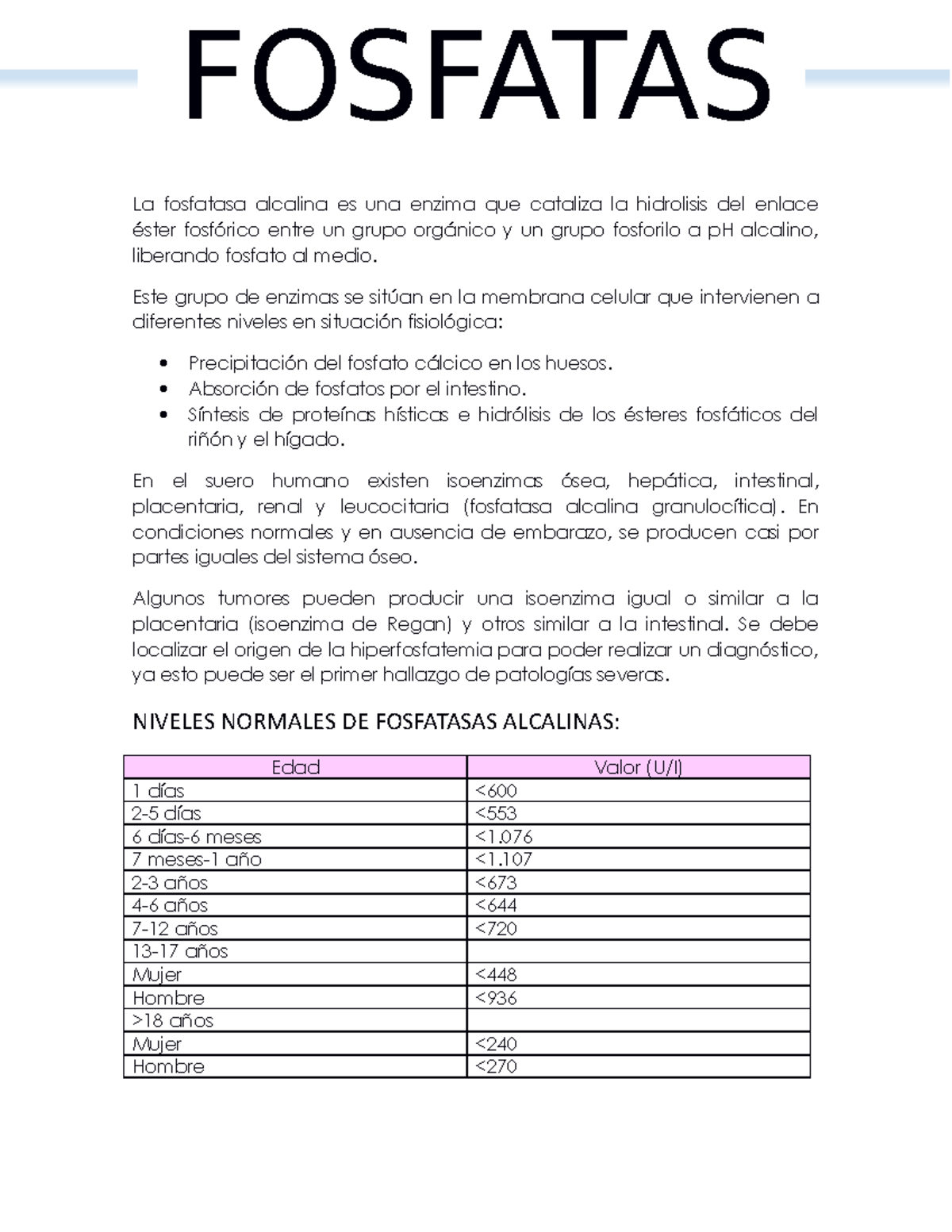 Fosfatasa alcalina - Apuntes para estudio - La fosfatasa alcalina es ...